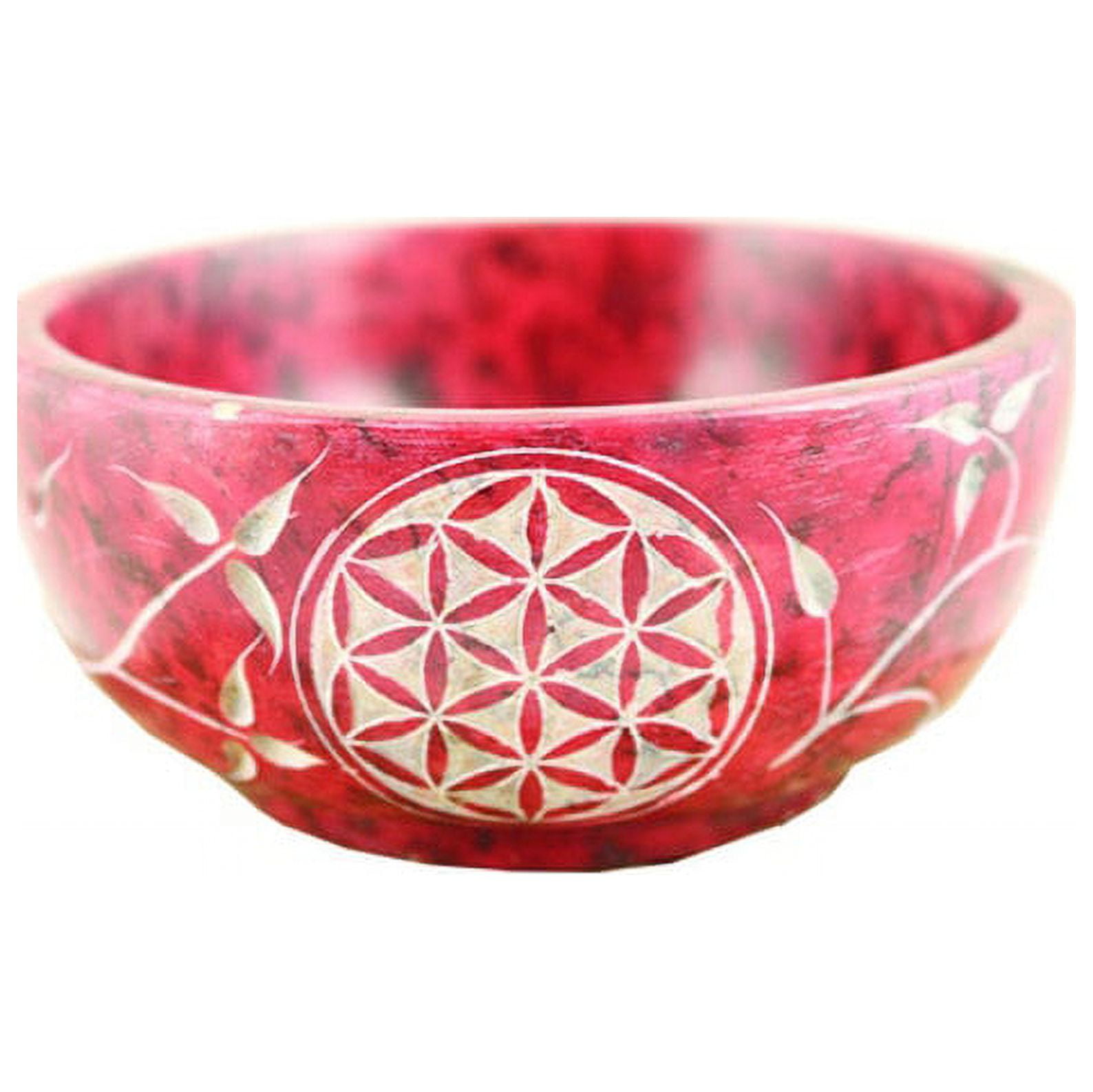 Red Flower Hand Carved Stone Smudge Bowl | 4" inch | For Smudging Herbs ...