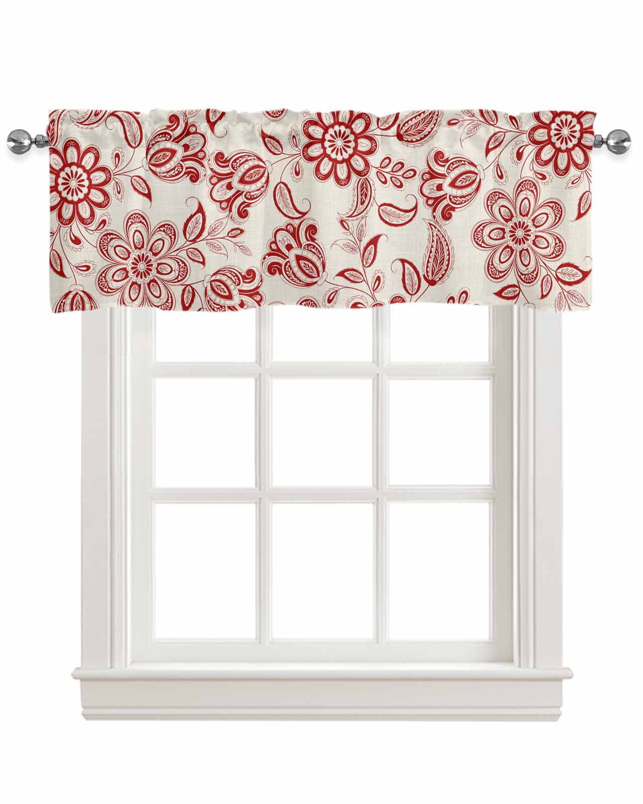 Red Flower Kitchen Valances for Windows Farmhouse Linen Window Valance ...