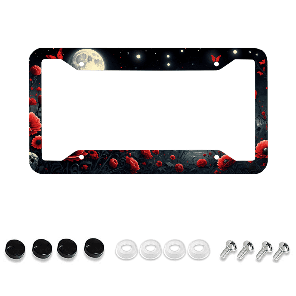 Red Flower License Plate Holder, Red Butterfly License Plate Frame ...