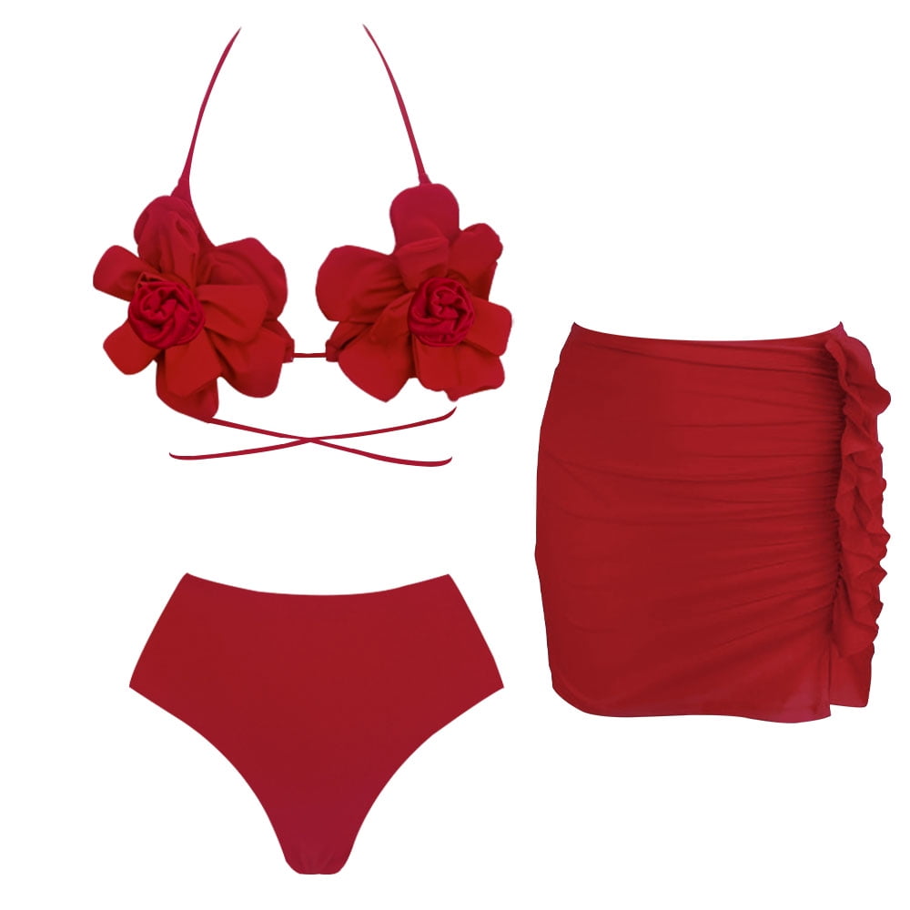 Red Flower One Piece Swimwear With Cover Up Trend Swimsuit 2024 Sexy ...