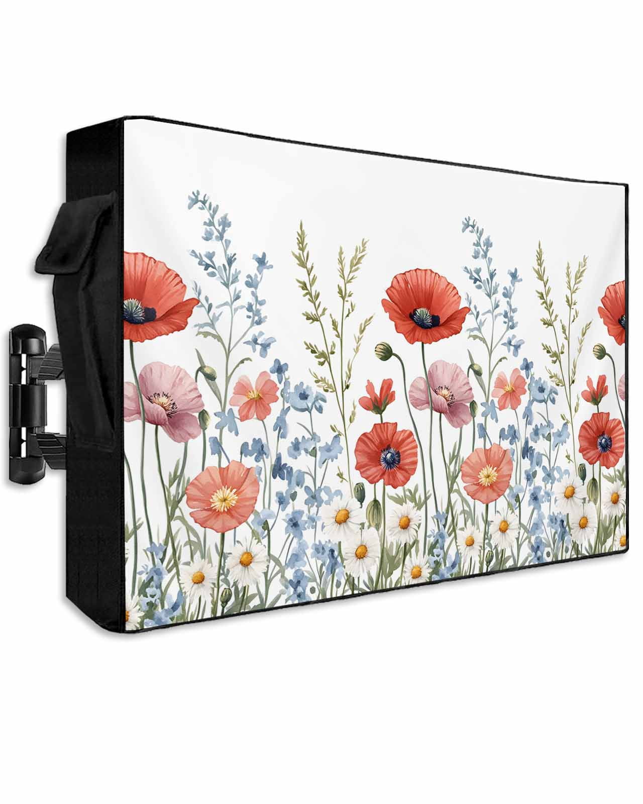 Red Flower Outdoor TV Cover 48 to 50 Inch Weatherproof, Botanical Blue ...
