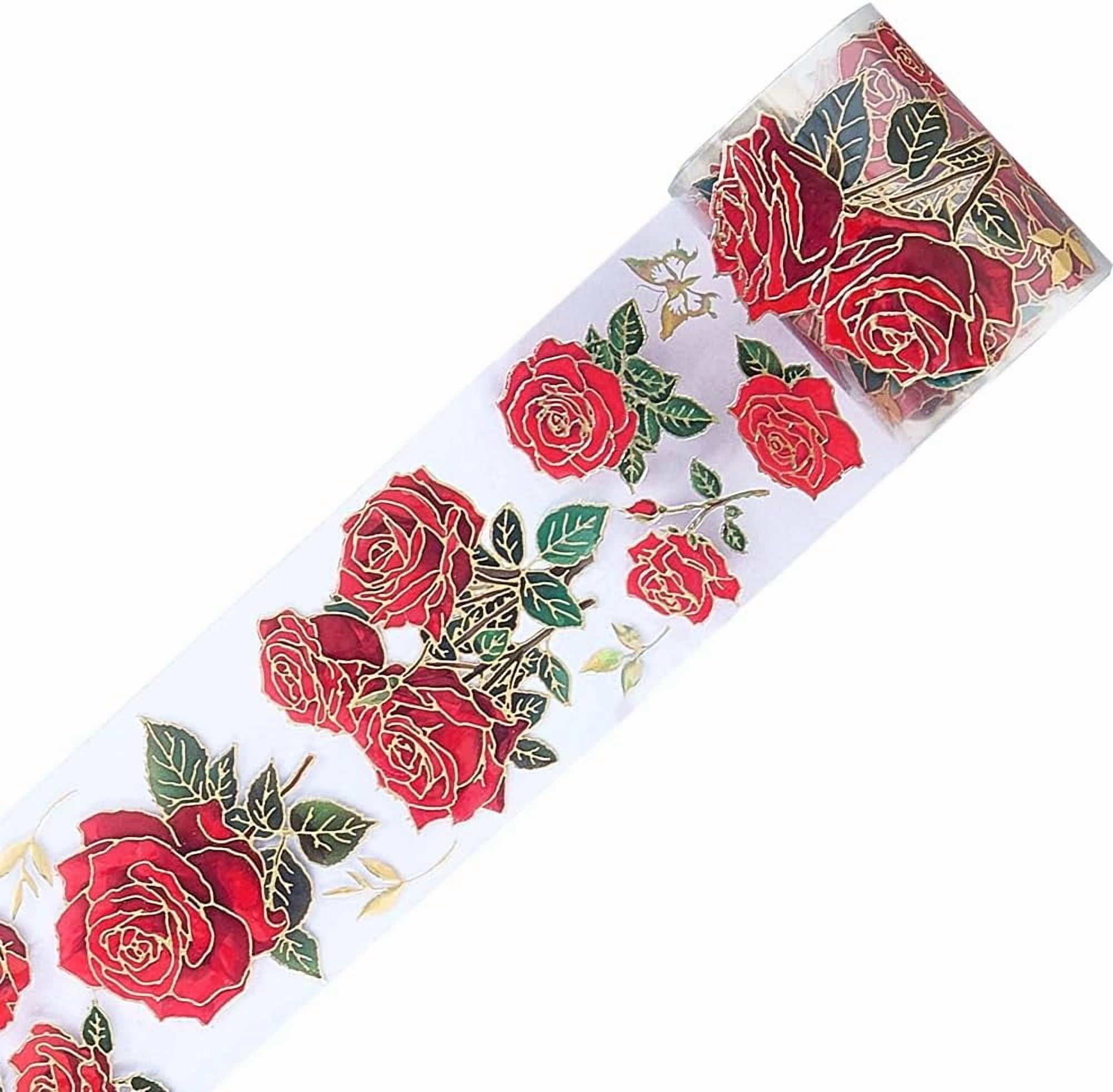 Red Flower PET Tape Floral Decorative Tape 2m Long Rose Blossom Junk ...