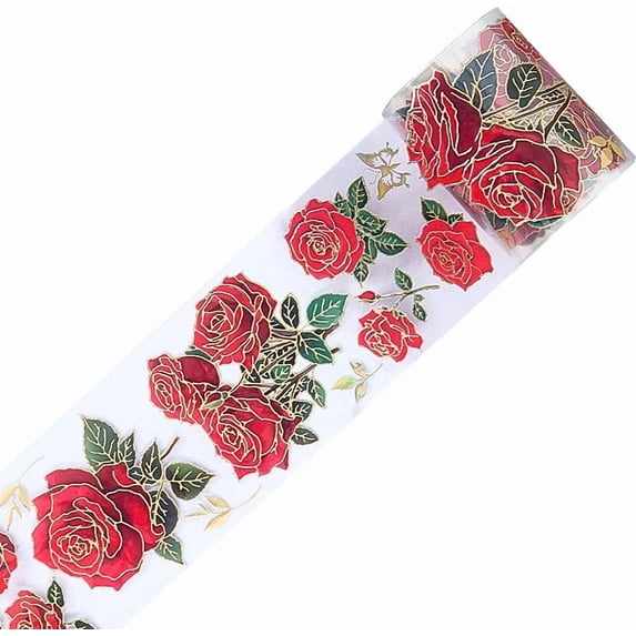 Red Flower PET Tape Floral Decorative Tape 2m Long Rose Blossom Junk ...