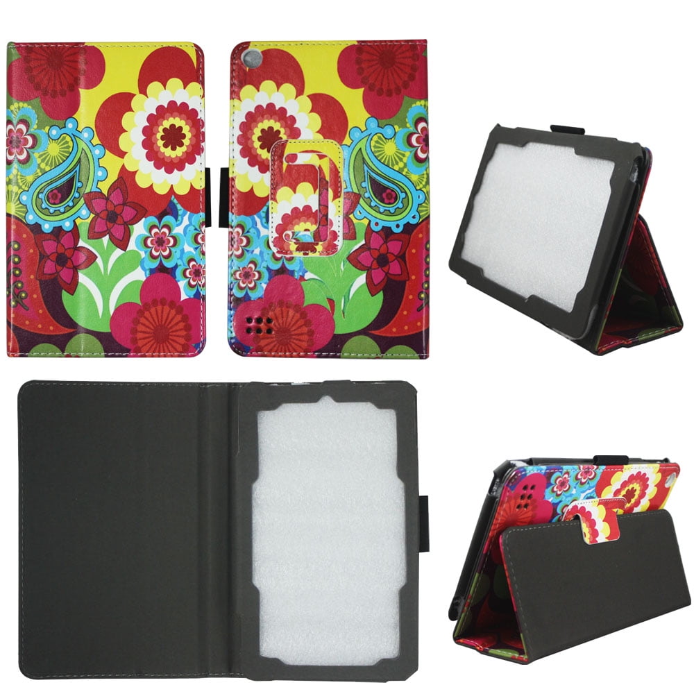 Red Flower Paisley Folio Case for Kindle Fire 7 2015 Slim Fit PU ...