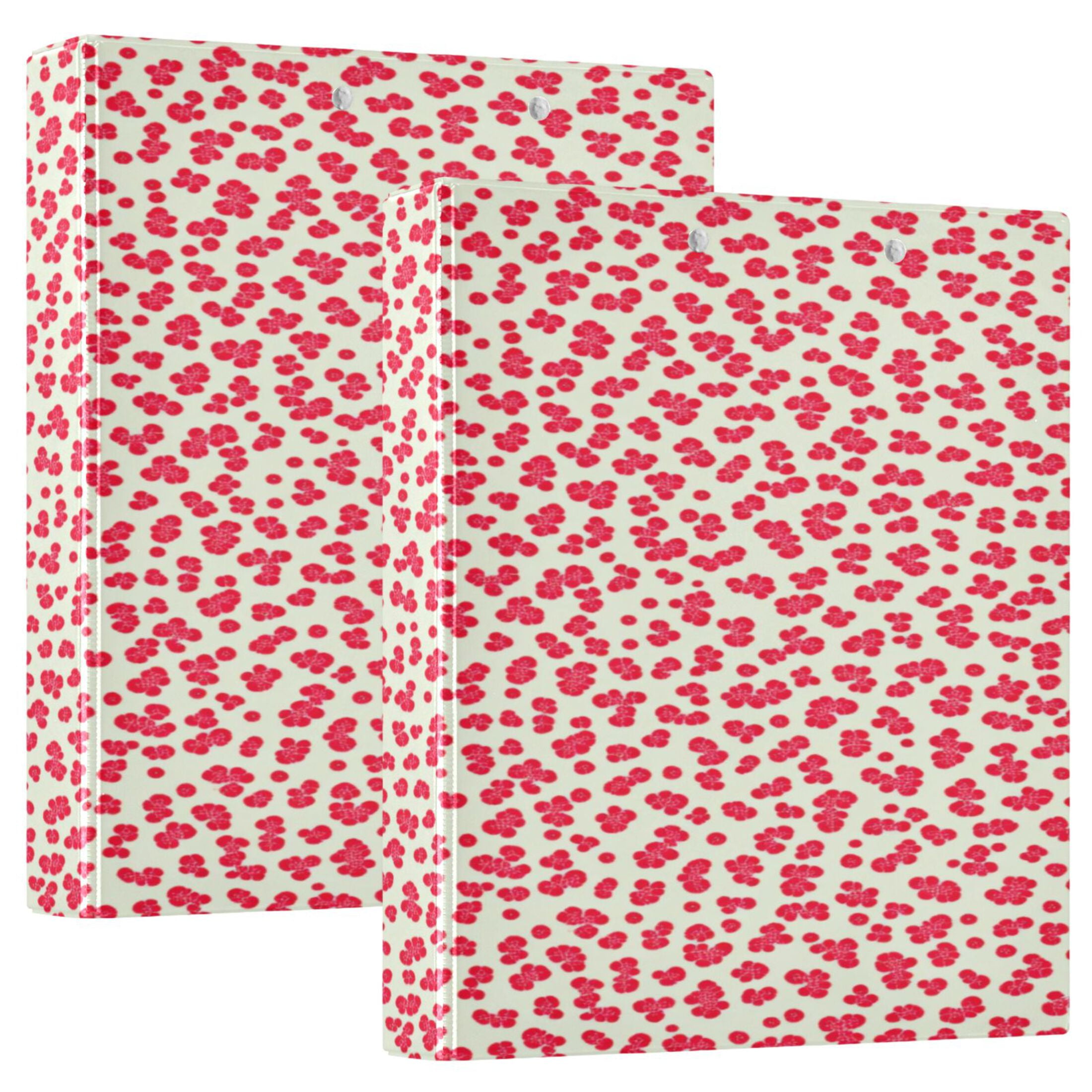 Red Flower Pattern 12.4x10.6in PVC Round Ring Binders, 2-Pack, D-Ring 3 ...