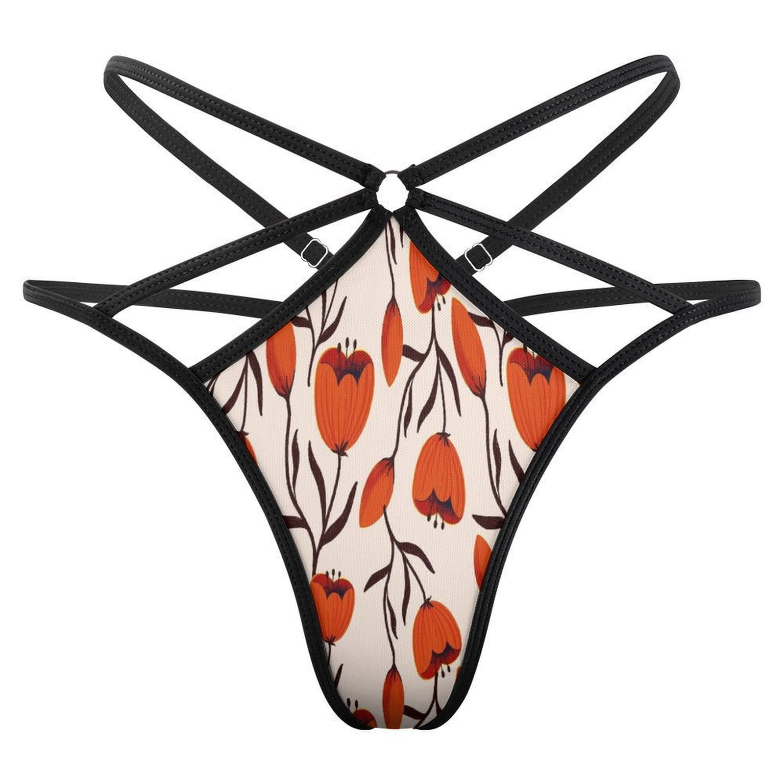 Red Flower Pattern Dress Open Type Women's Panties Crotch Opening G ...