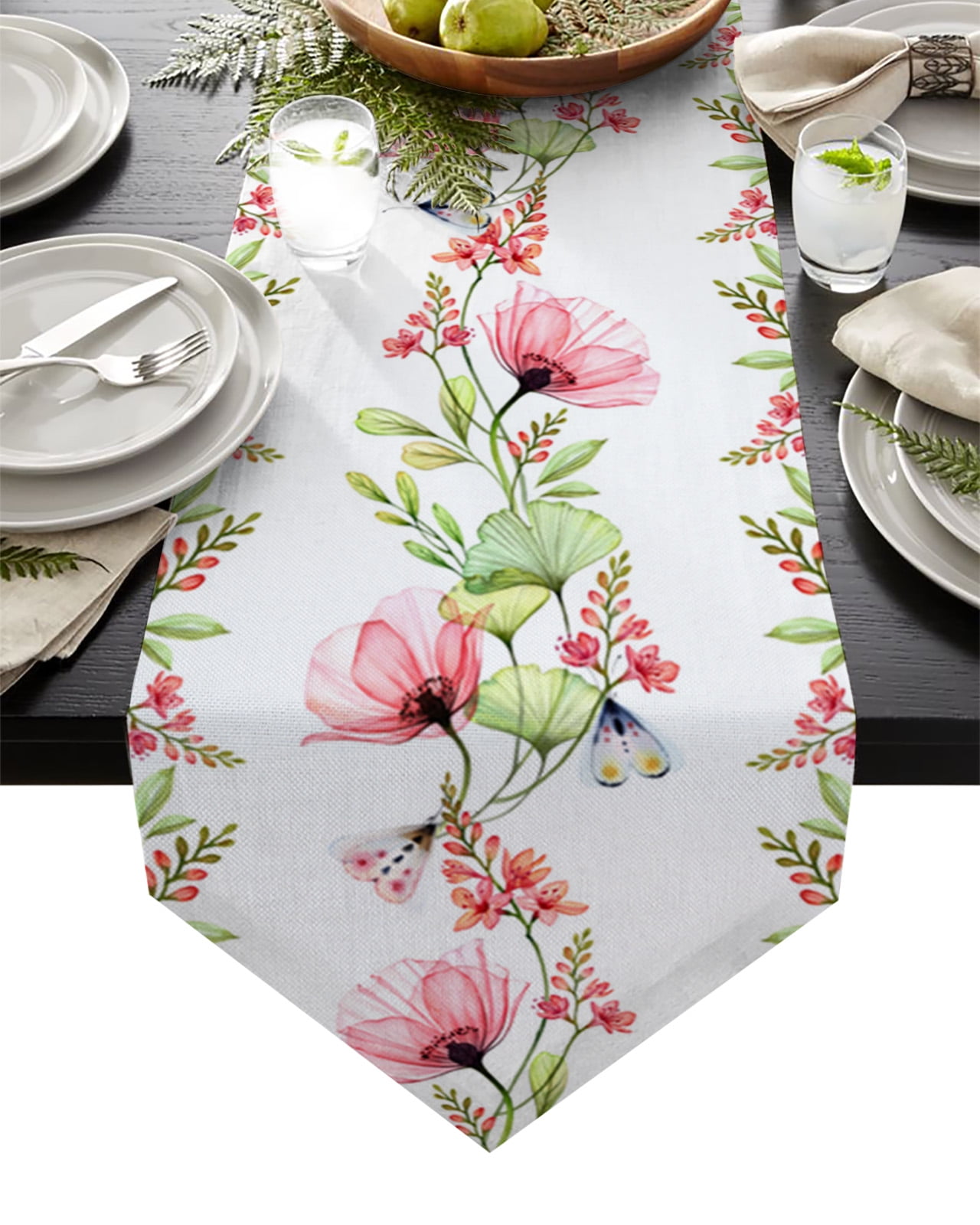Red Flower Poppy White Modern Table Runner Country Wedding ration ...