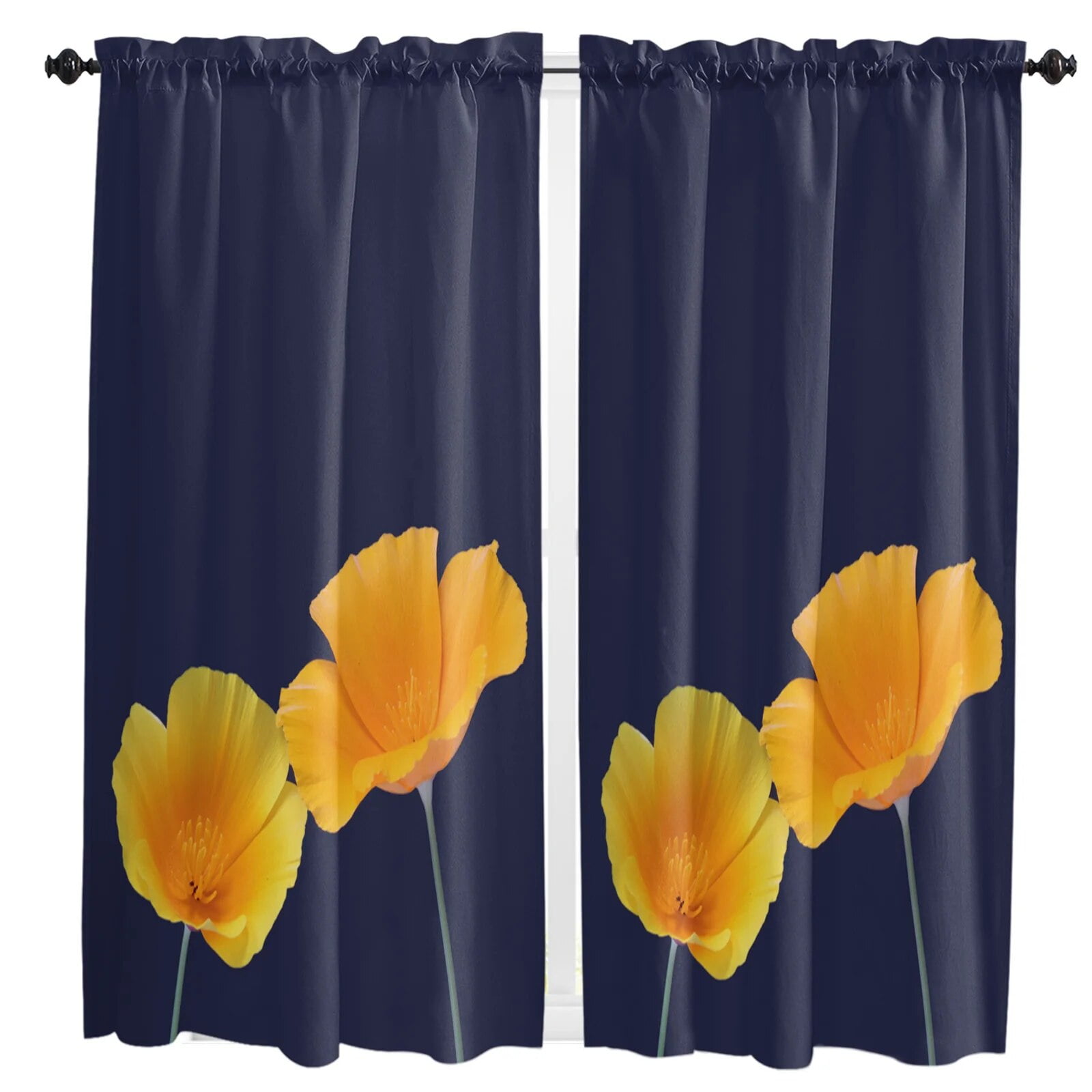 Red Flower Poppy Wooden Texture Curtain For Living Room Kids Bedroom ...