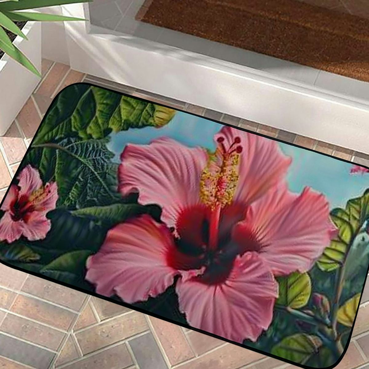 Red Flower Print ,Entry Mat/, Patio Entrance Mat/Welcome Door Mats ...