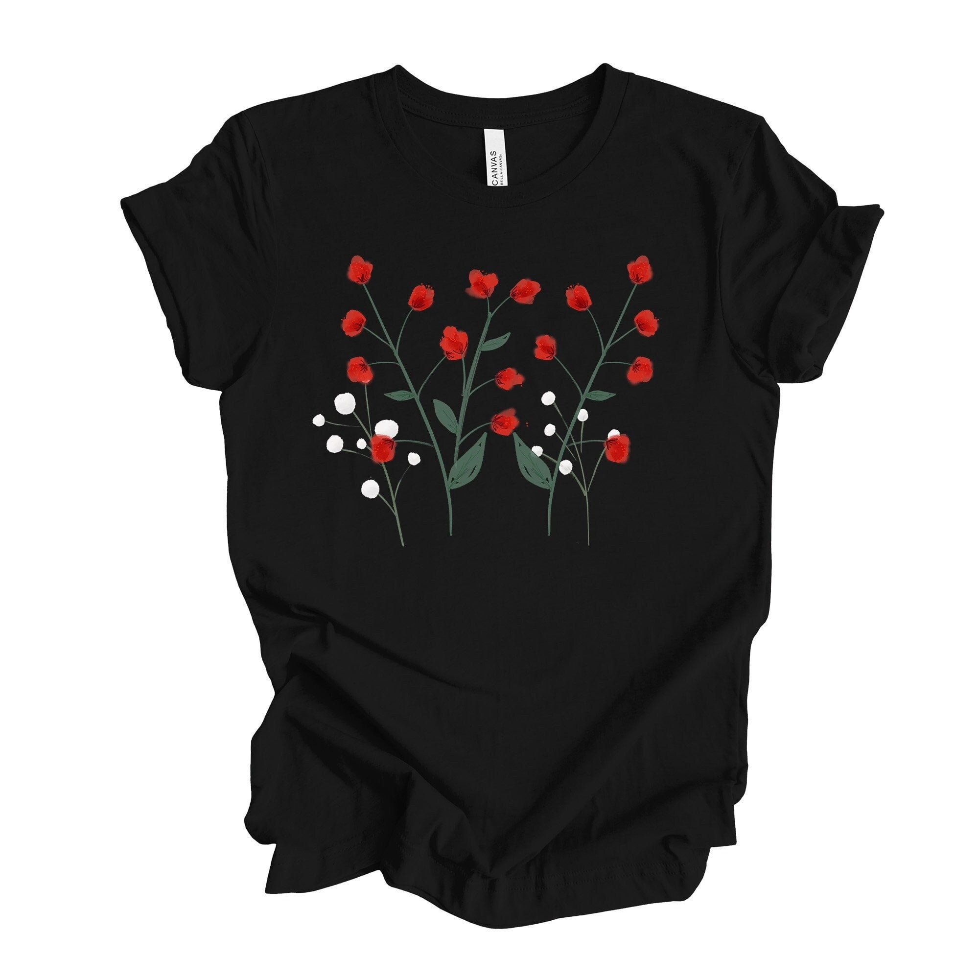Red Flower Stems Tee - Bella + Canvas Unisex Shirt - Walmart.com