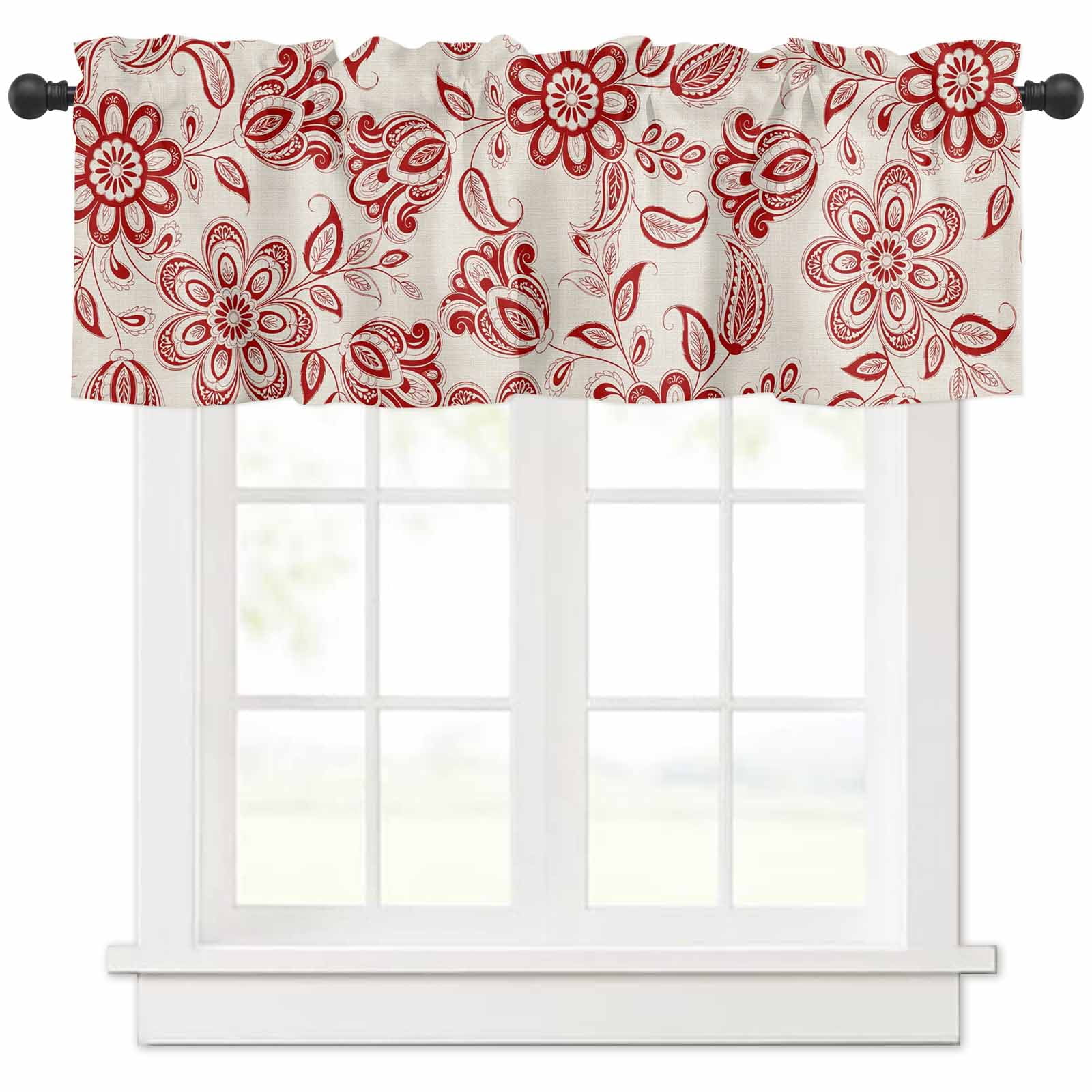 Red Flower Valances for Windows Farmhouse Kitchen Curtains Valances Rod ...