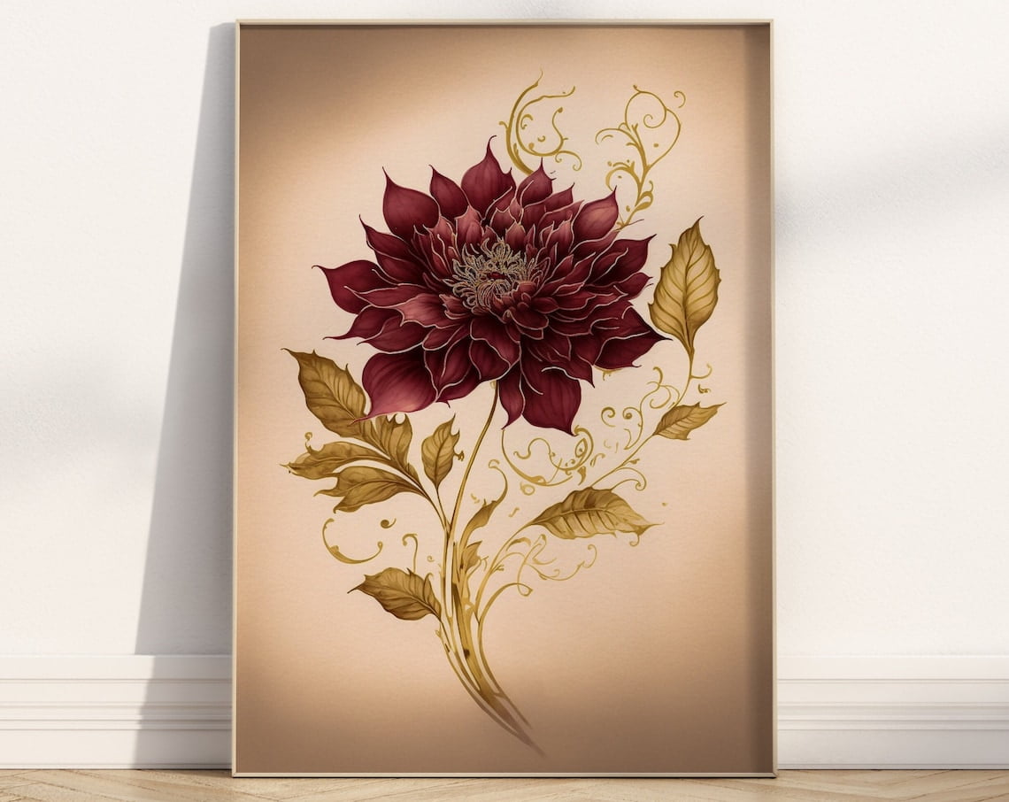 Red Flower Wall Art Print Botanical Contemporary Boho Housewarming Gift ...