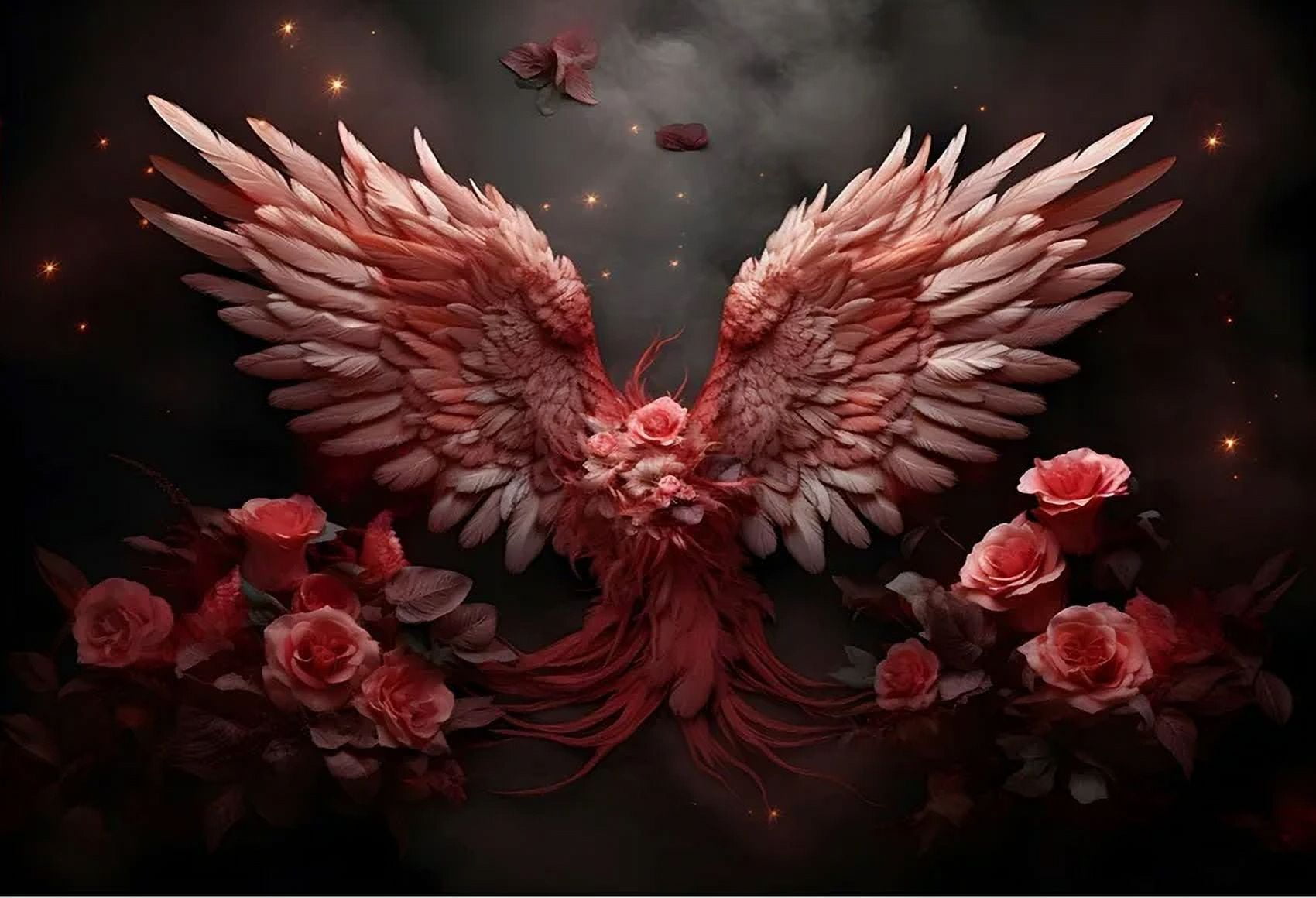 Red Flowers Angel Wings Adult Birthday Wedding Maternity Portrait r ...