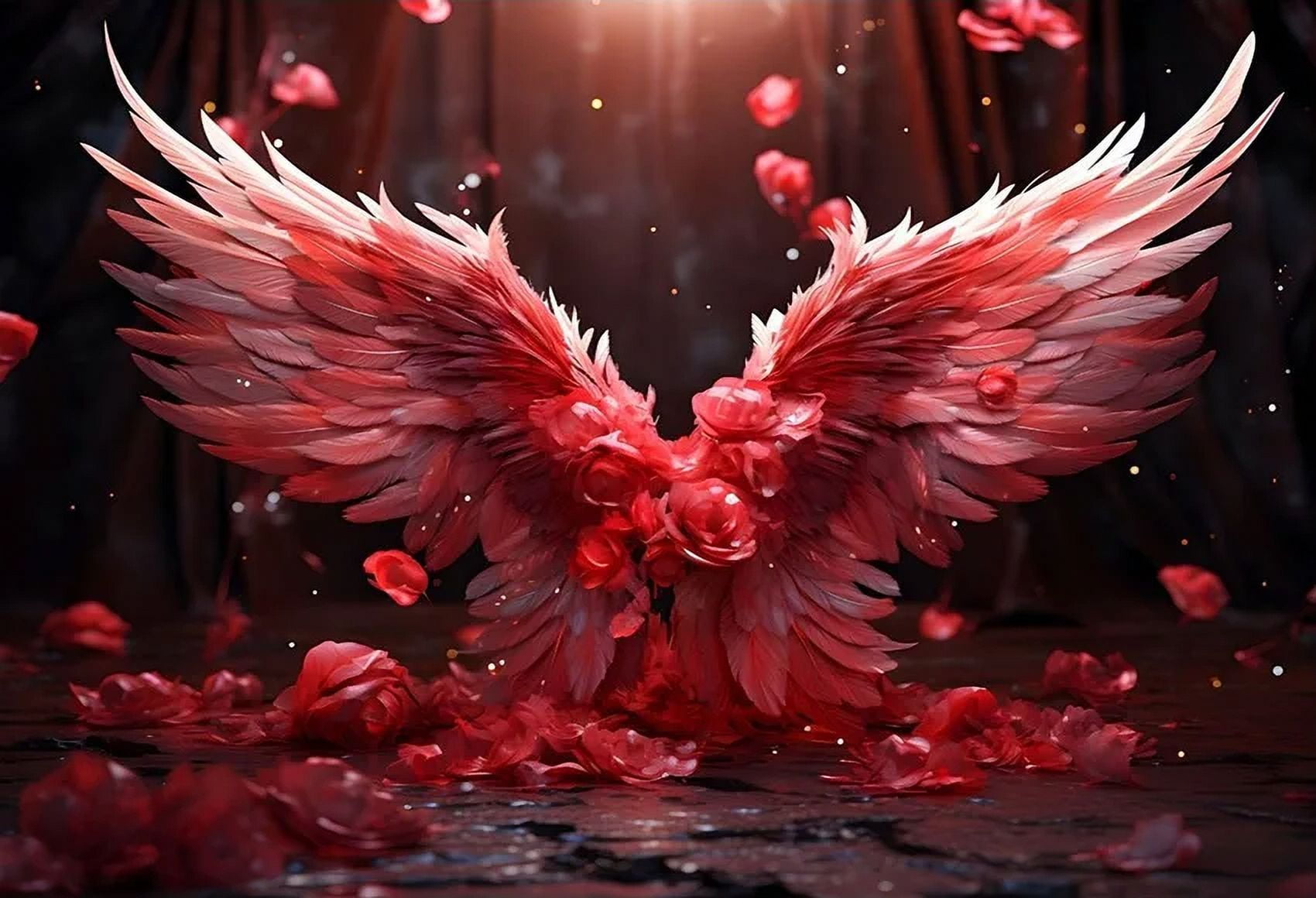 Red Flowers Angel Wings Adult Birthday Wedding Maternity Portrait r ...