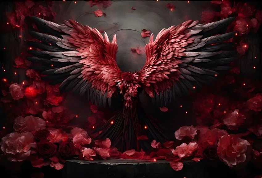 Red Flowers Angel Wings Adult Birthday Wedding Maternity Portrait r ...