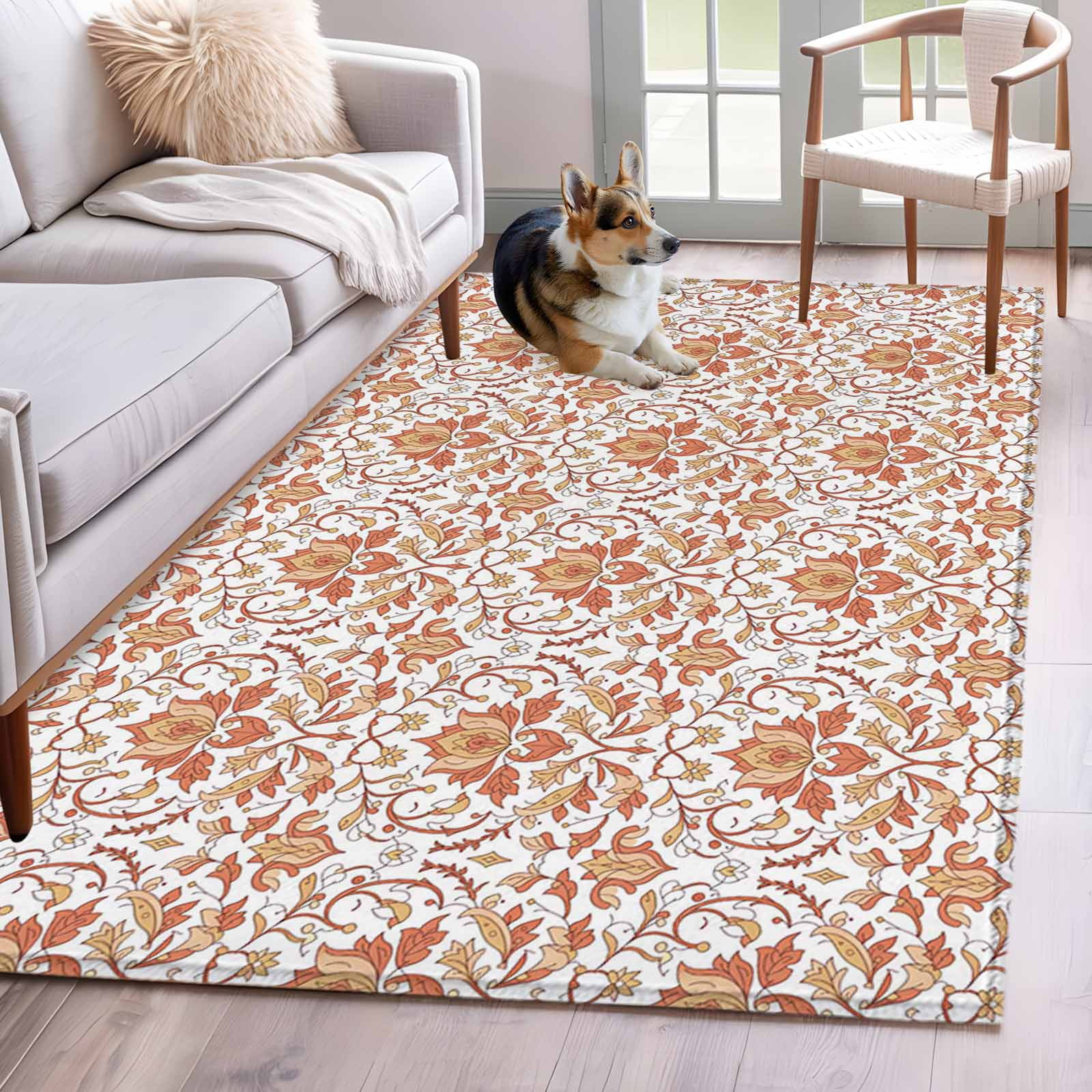 Red Flowers Area Rug 3x5 Washable Rug Non Slip Boho Ethnic Neutral ...
