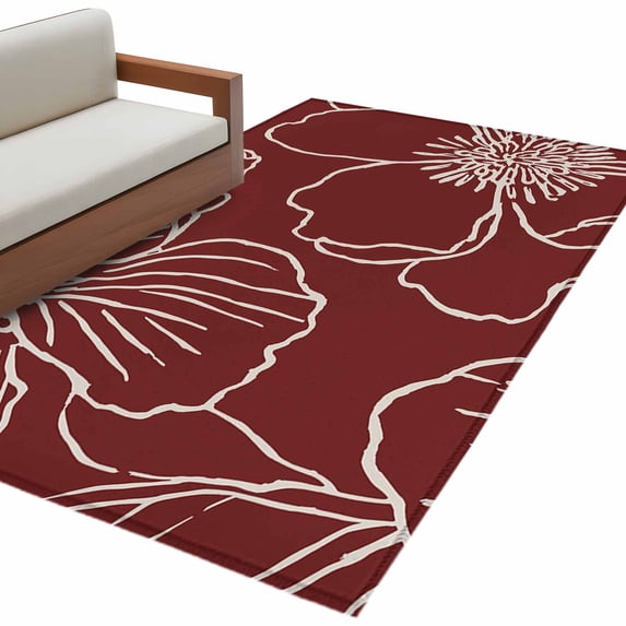 Red Flowers Area Rugs Collection 3'x5', Spring Floral Botanical Modern ...
