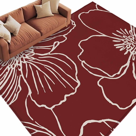 Red Flowers Area Rugs Collection 6'x9', Spring Floral Botanical Modern ...