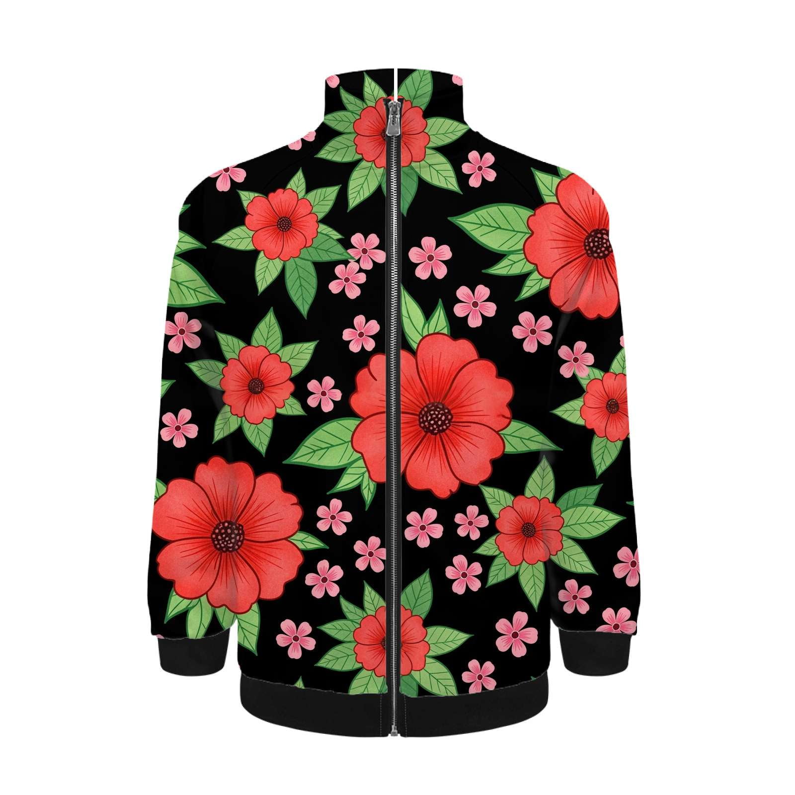 Red Flowers Black Background Floral Pattern Jacket Men's Street Cool ...