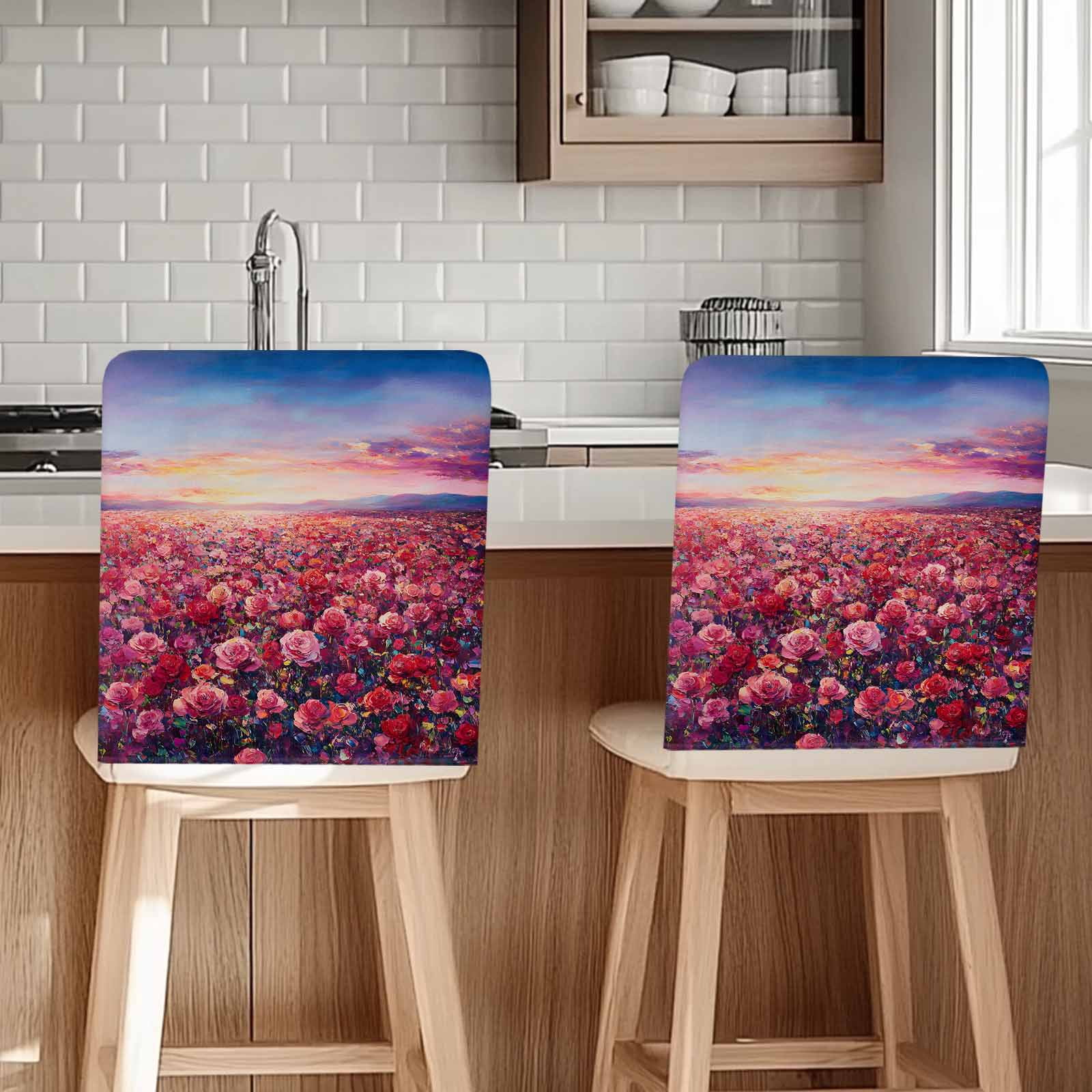 Red Flowers Chair Covers Set of 1 Spring Oil Painting Texture Chair ...