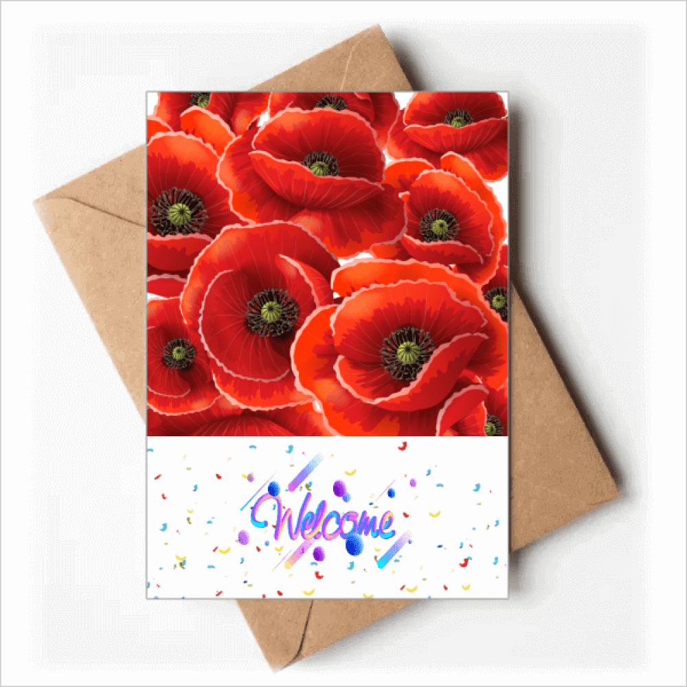Red Flowers Corn Bespread Welcome Back Greeting Cards Envelopes Blank ...