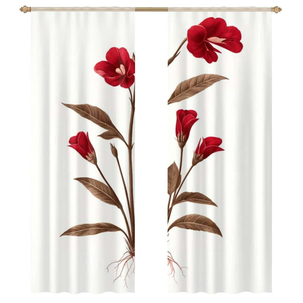 Red Flowers Elegant Plant Roots Sheer Voile Curtain Window Tulle ...