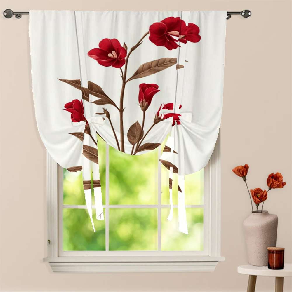 Red Flowers Elegant Plant Roots Window Curtain for Living Room Roman ...