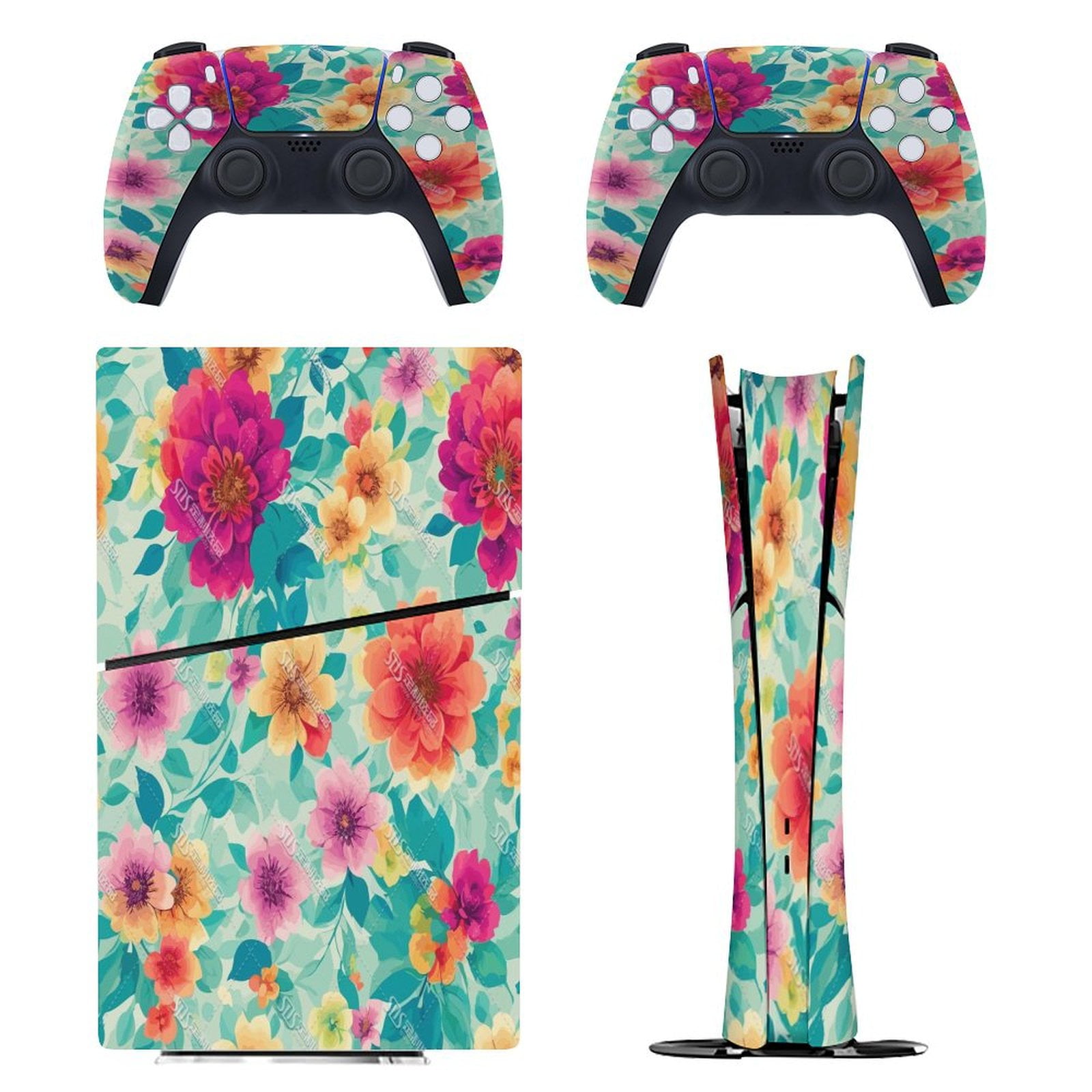 Red Flowers, Green Leaves, Vintage PS5/PS5 Slim Digital Disc Skin ...