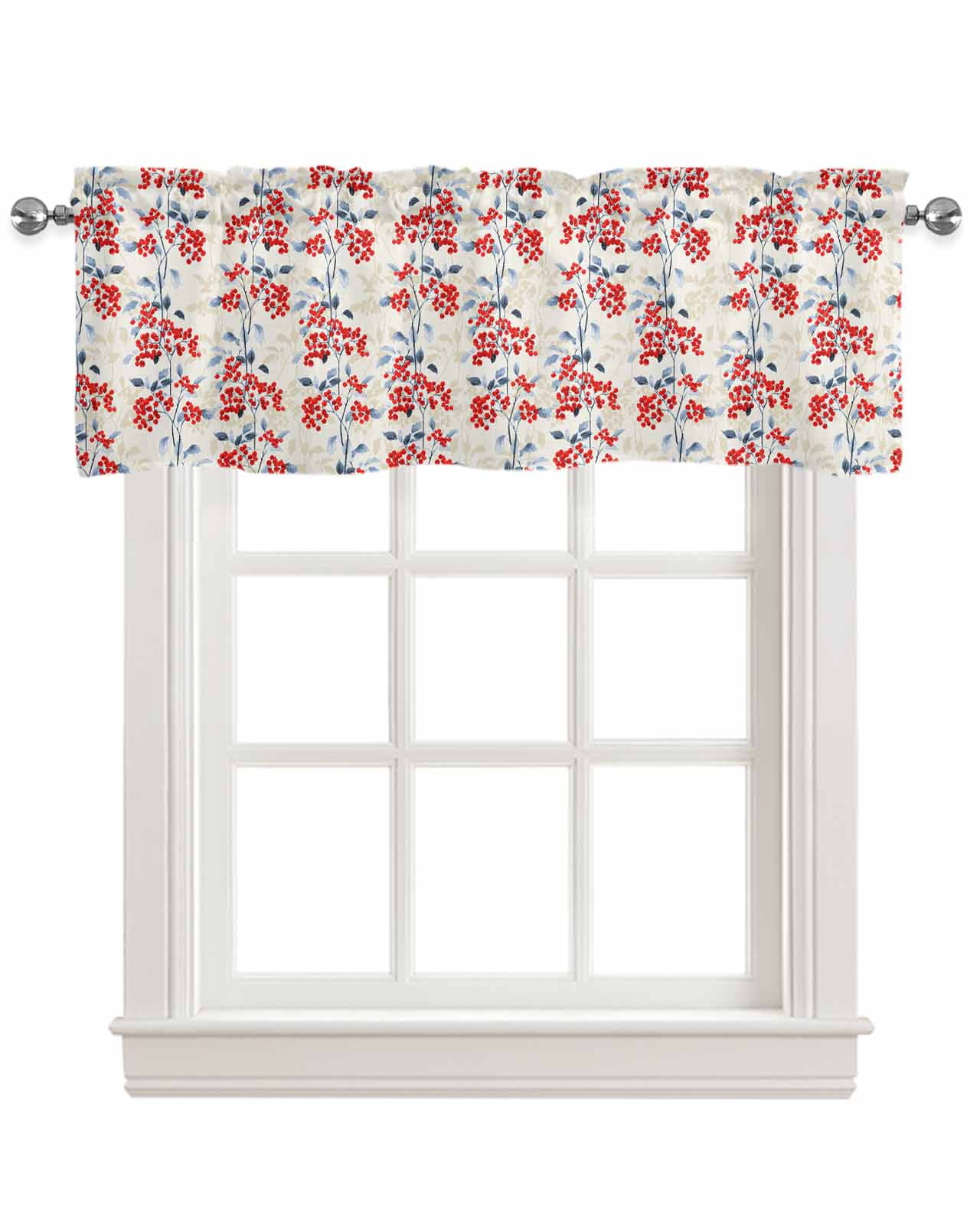 Red Flowers Kitchen Valances for Windows Farmhouse Linen Window Valance ...