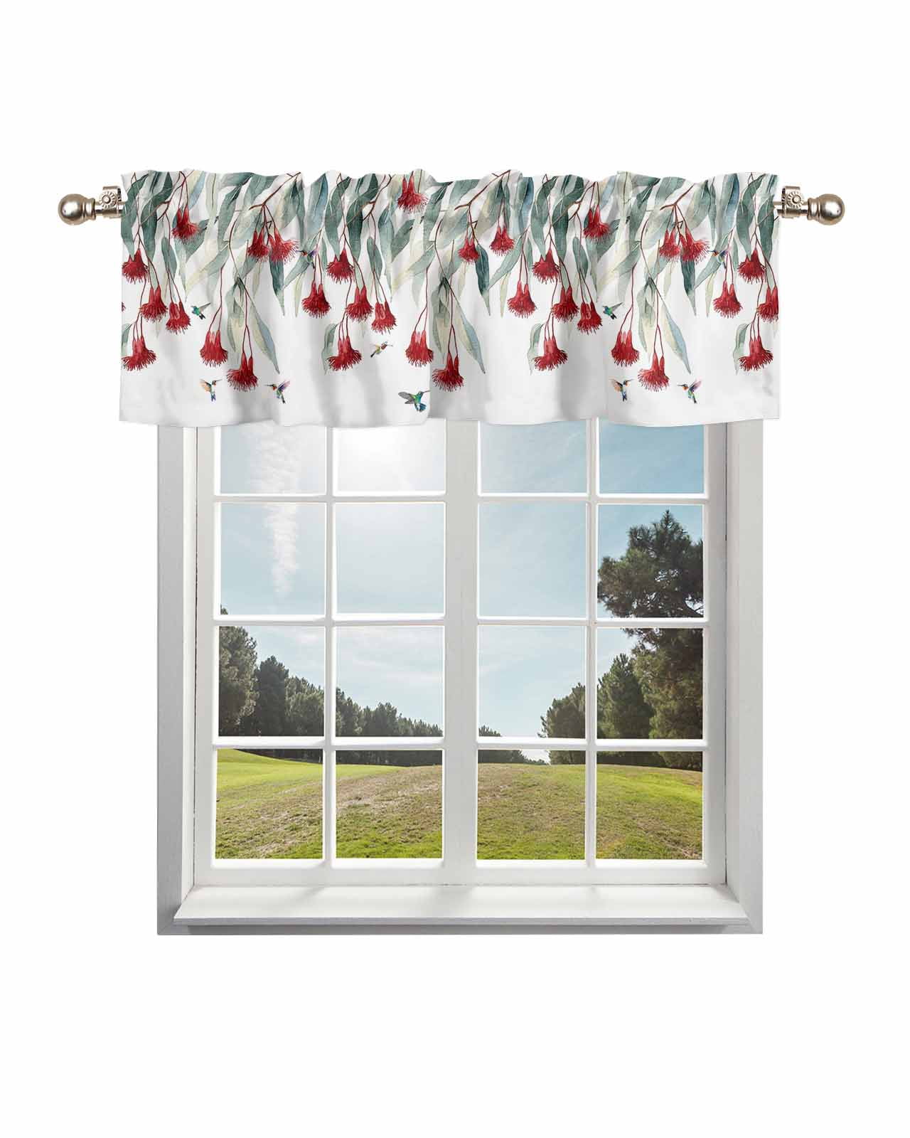 Red Flowers Leaves Curtain Valance for Windows/Living Room/Kitchen ...