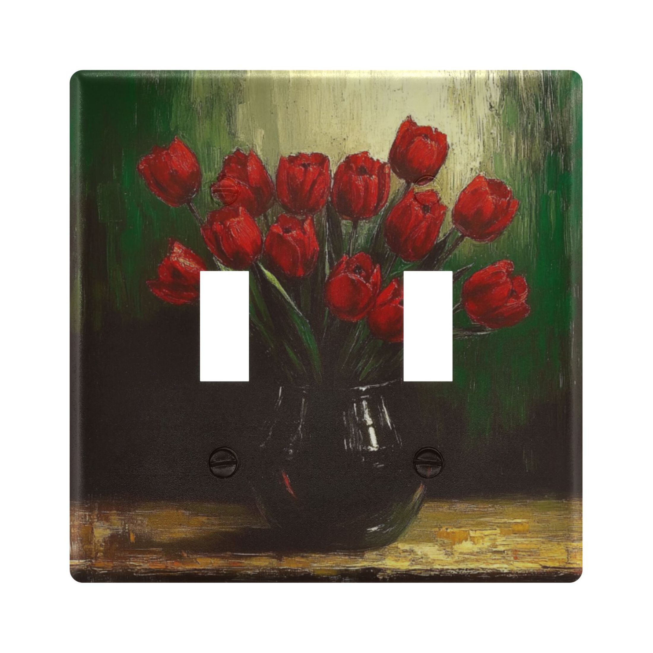 Red Flowers Oil Painting Light Switch Cover Decorative 2 Gang Wall ...