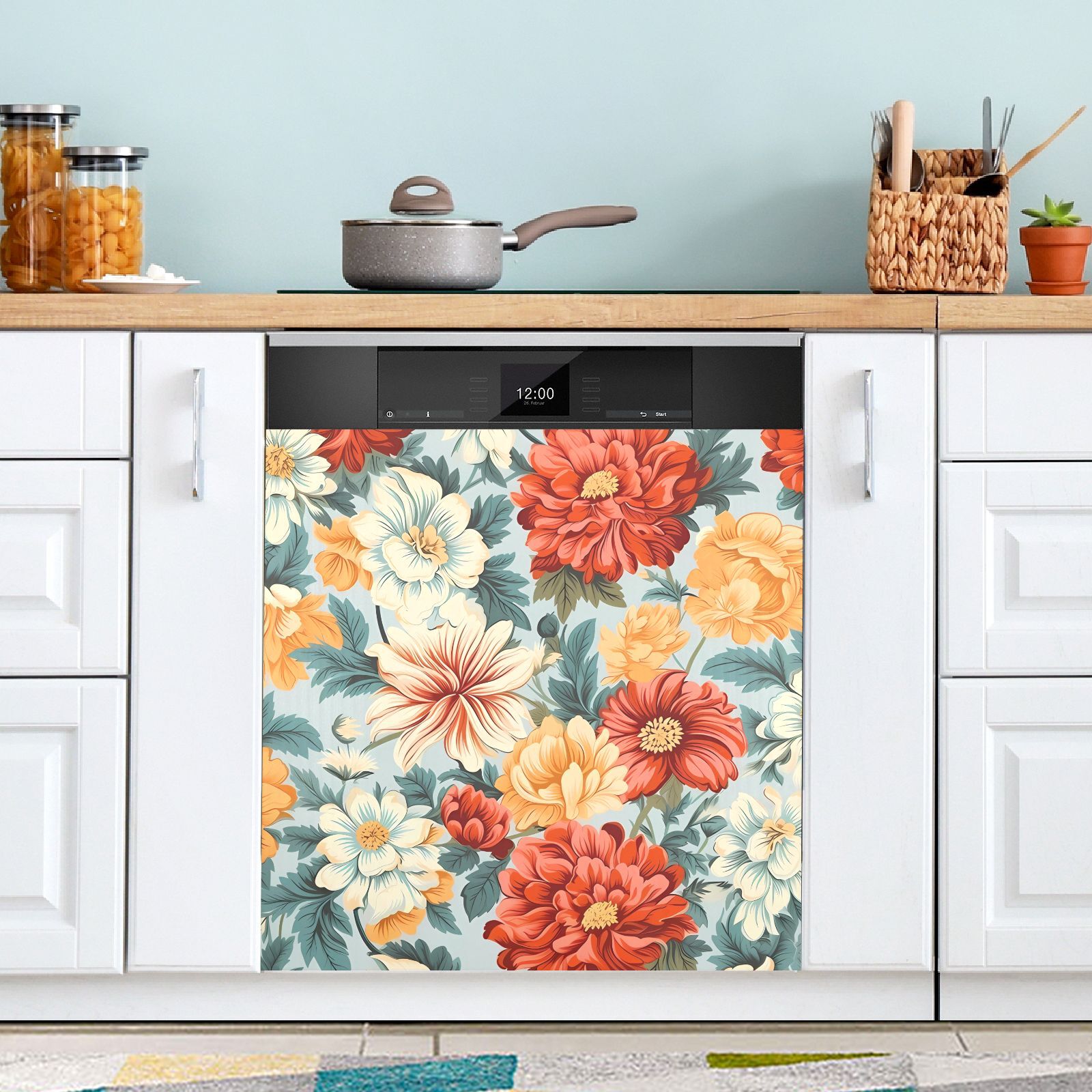 Red Flowers Orange Magnetic Dishwasher Cover Magnet Refrigerator ...