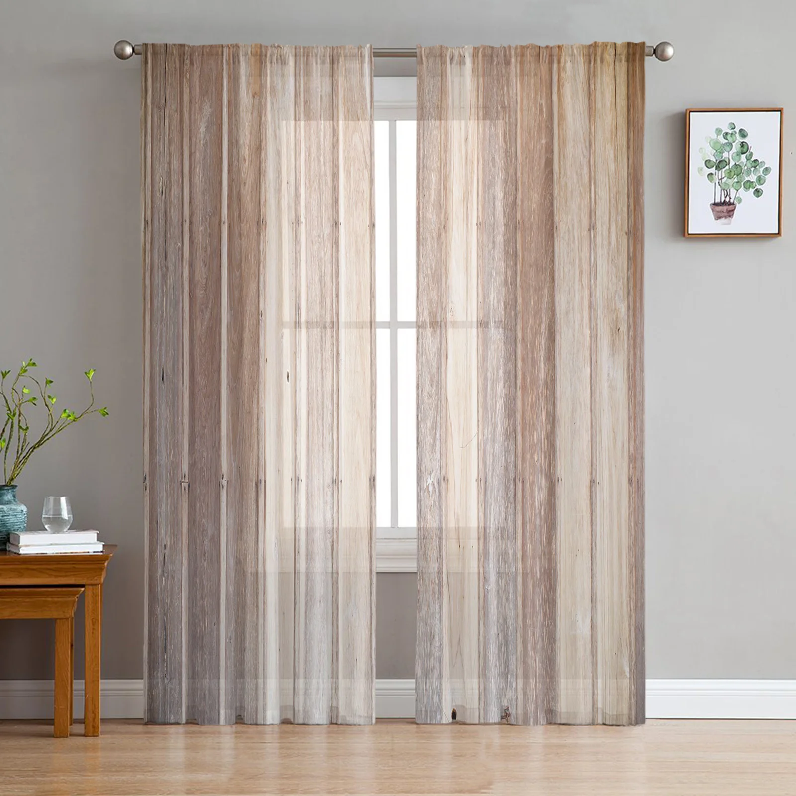 Red Flowers Planks Leaves Plant Chiffon Sheer Curtains for Living Room ...