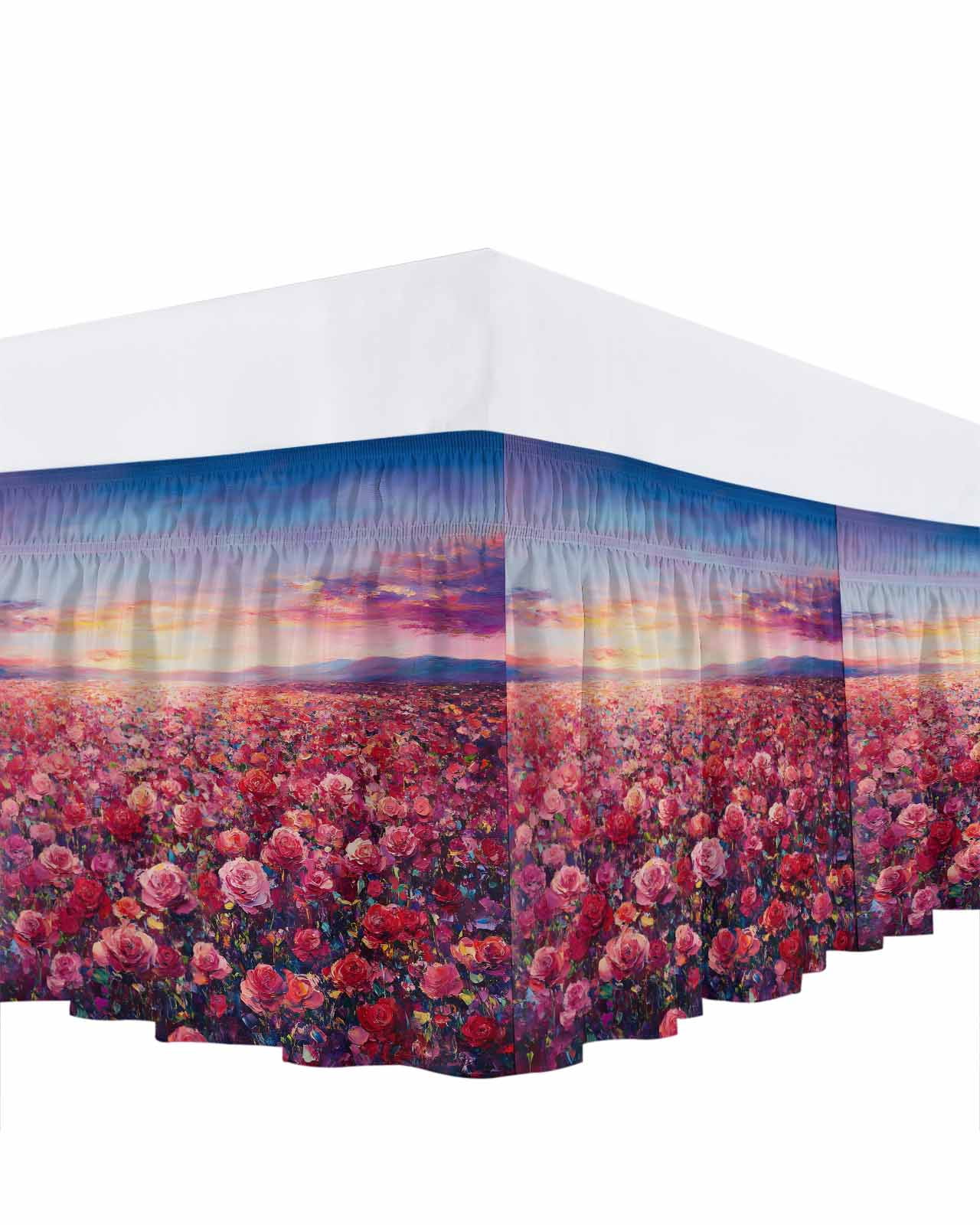 Red Flowers Ruffle Bed Skirt King Size Spring Oil Painting Texture ...