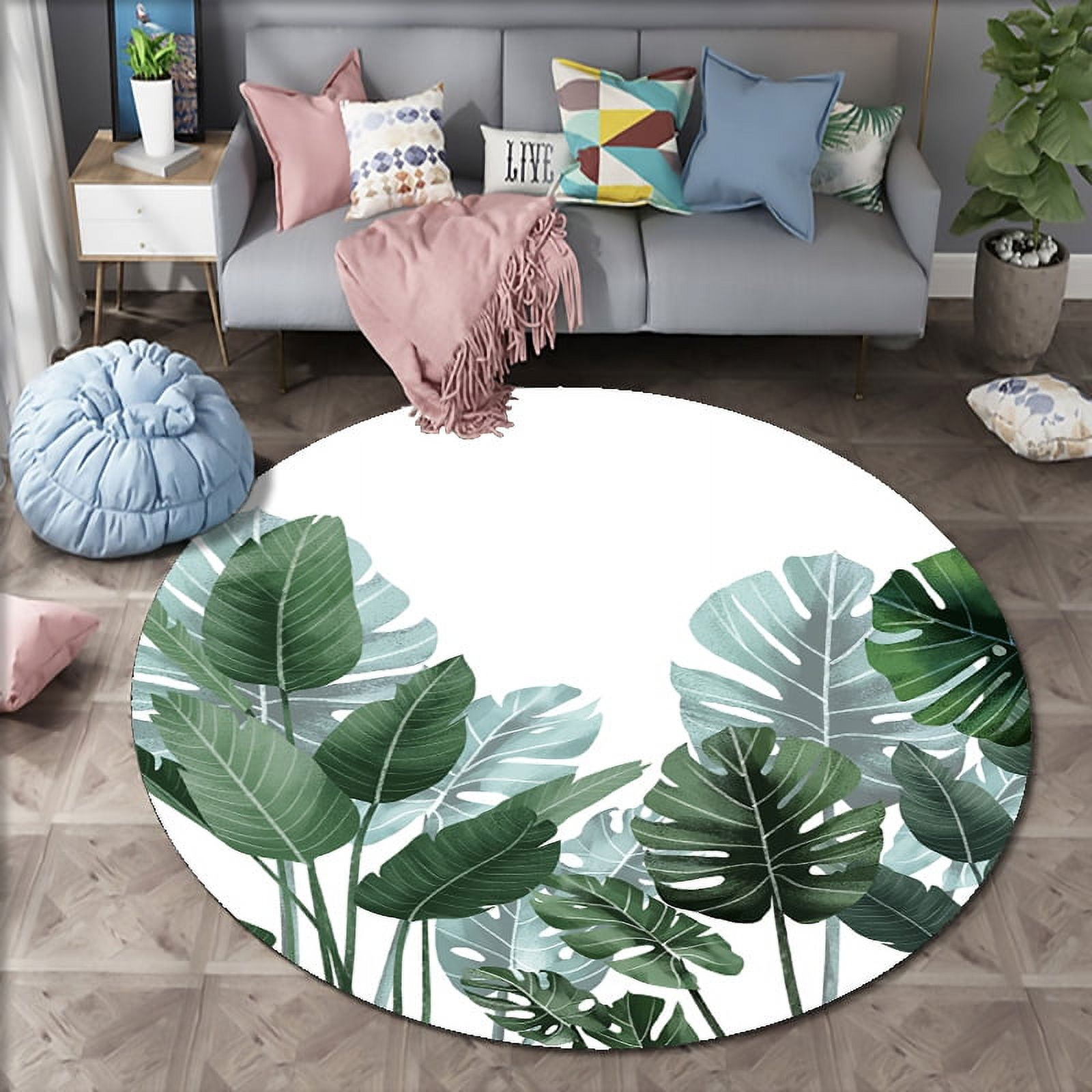 Red Flowers Scene Carpet Tropical Plant Leaves Bohemian Style Living ...