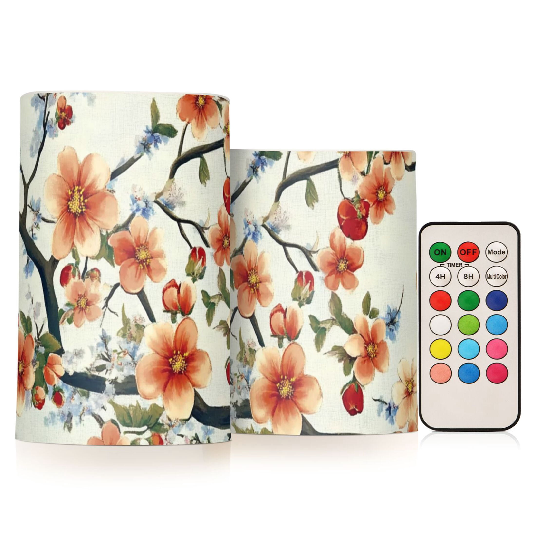 Red Flowers and Branches Flickering Flameless Candles Battery Operated ...
