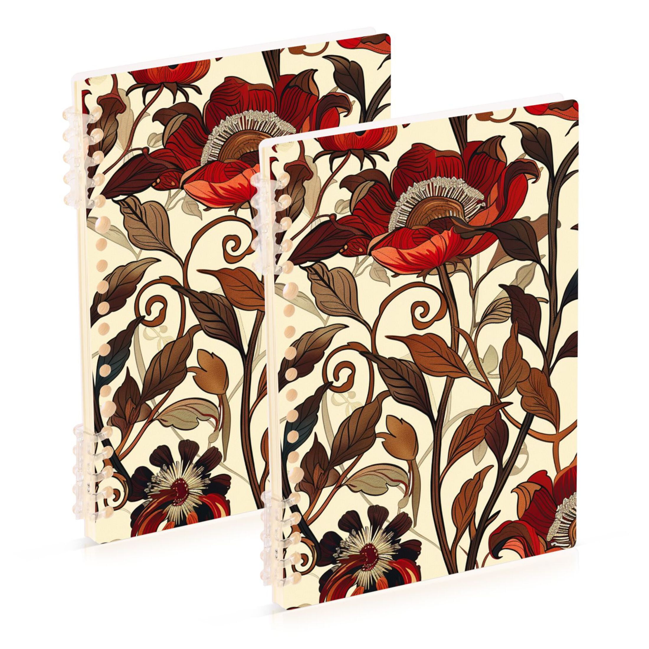 Red Flowers and Leaves Ring Binder Notebook Journey Note Diary College ...