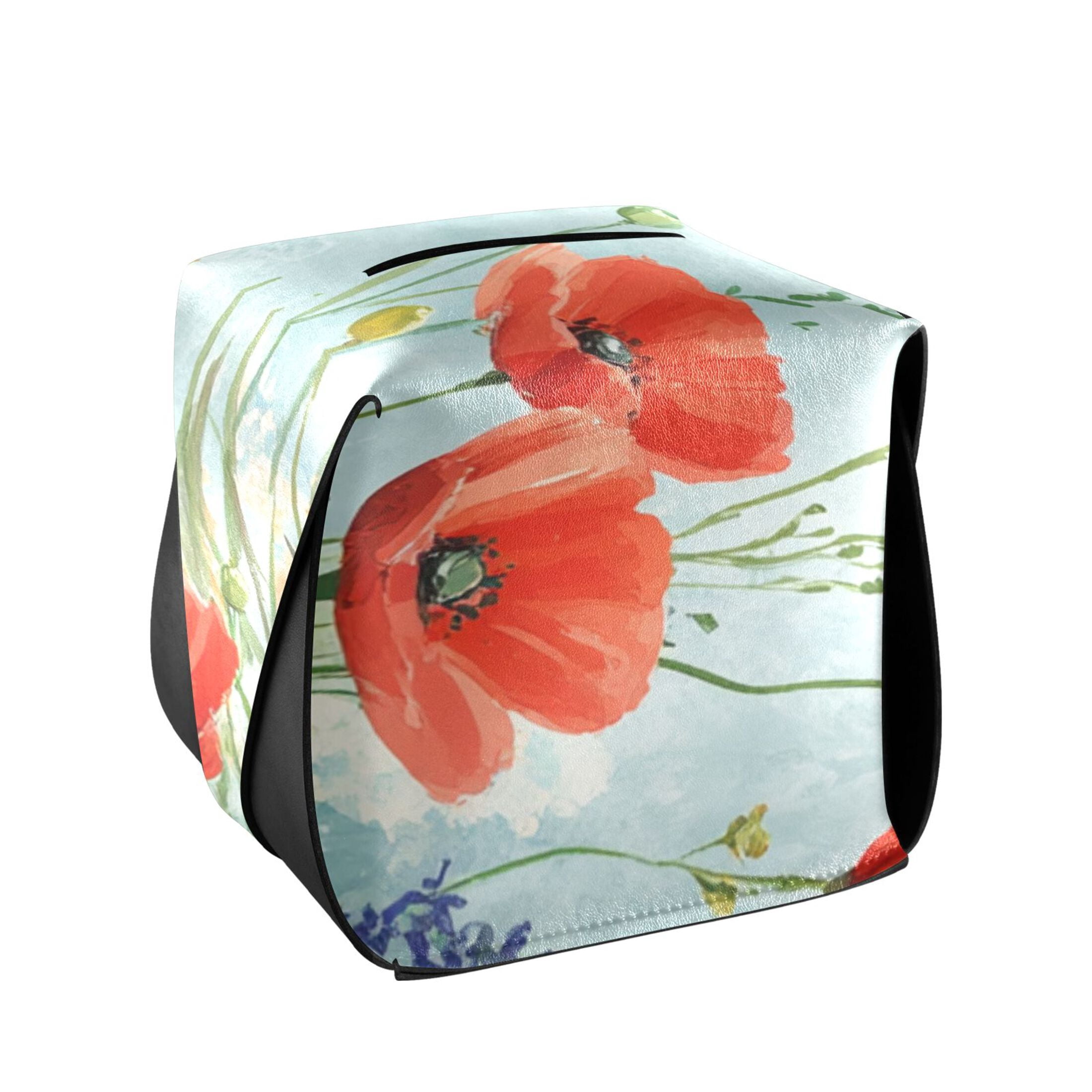 Red Flowers in The Grass Tissue Box Cover Leather Square Rectangle ...