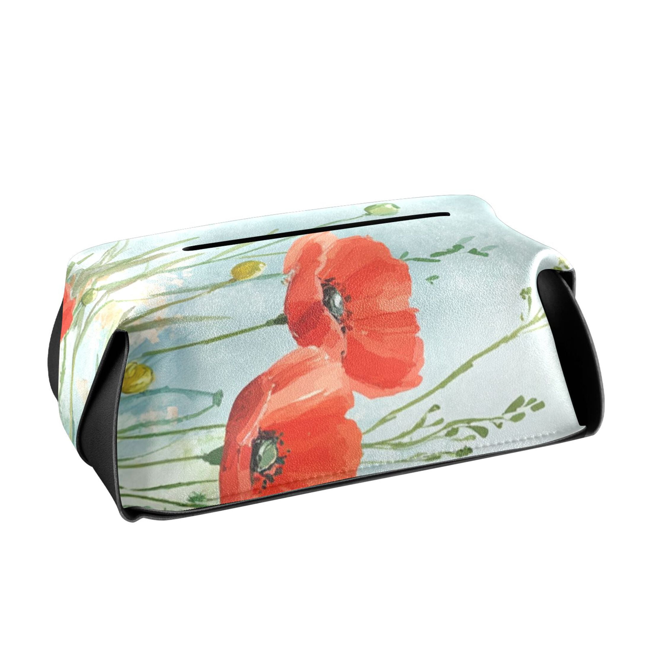 Red Flowers in The Grass Tissue Box Cover Leather Square Rectangle ...