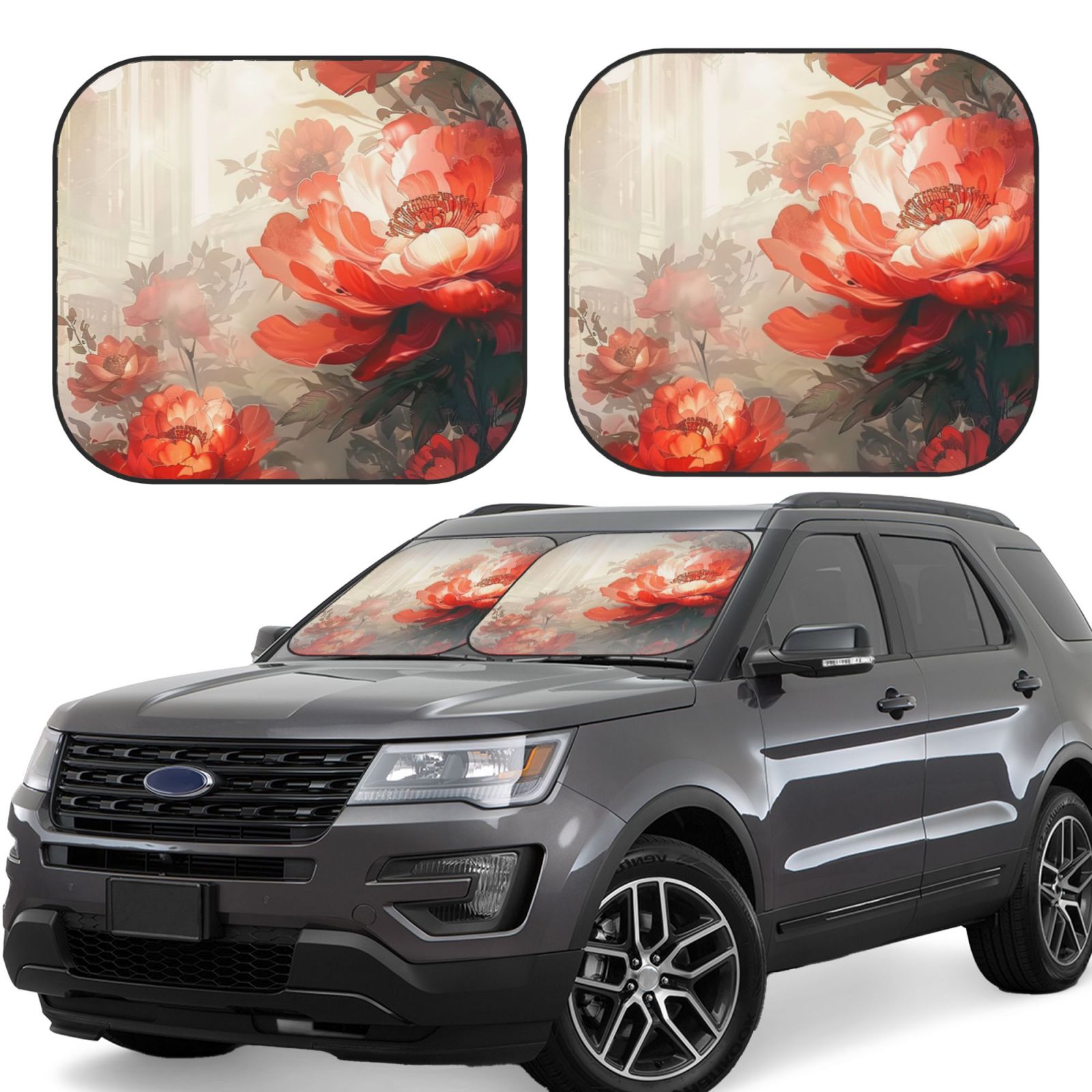 Red Flowers in a Dreamlike Setting windshield sunshade, foldable front ...