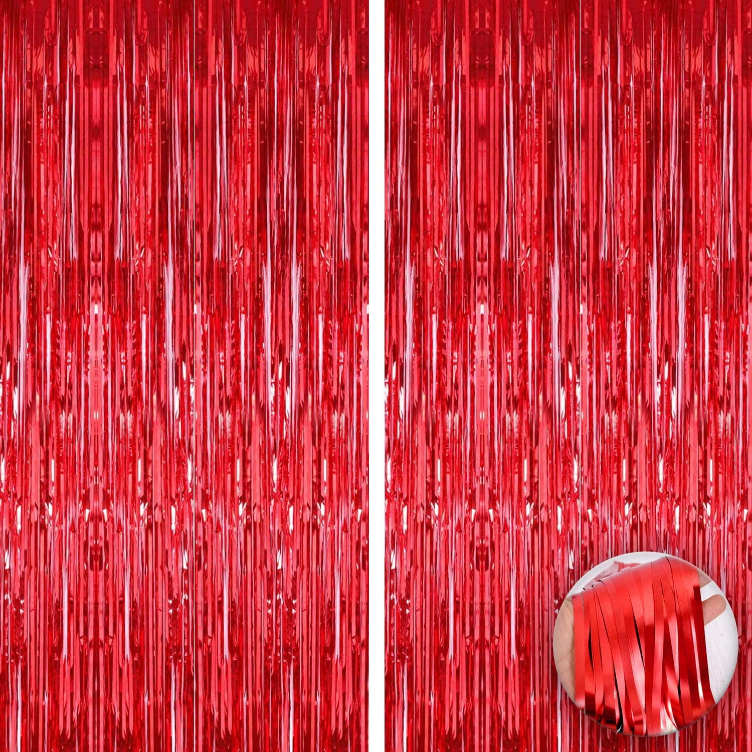 Red Foil Curtain Backdrop - 3x8 Feet, Pack of 2 | Metallic Red Fringe ...