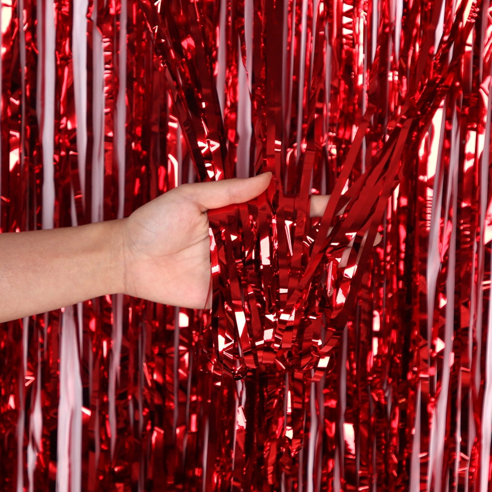 Red Foil Fringe Backdrop Curtains, Tinsel Streamers Birthday Party ...