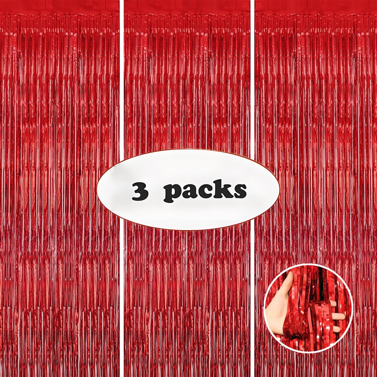 Red Foil Fringe Curtains Party Decorations 3.28Ft x 9.8Ft Metallic ...