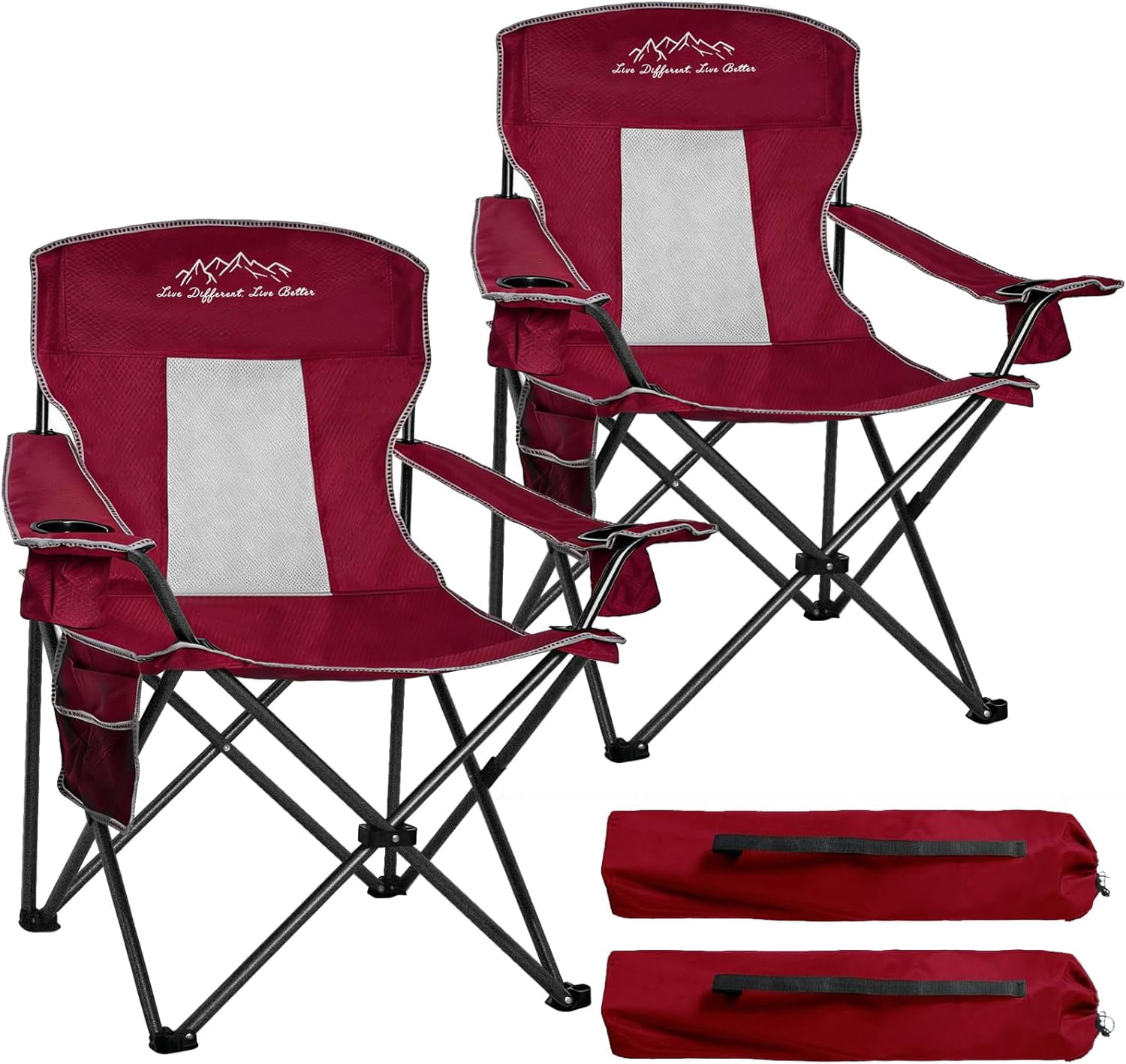 Red Folding Portable Camping Chair with Cup Holder and Storage Bag ...