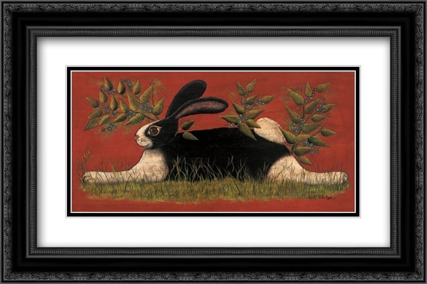 Red Folk Bunny 2x Matted 20x12 Black Ornate Framed Art Print by Lisa ...