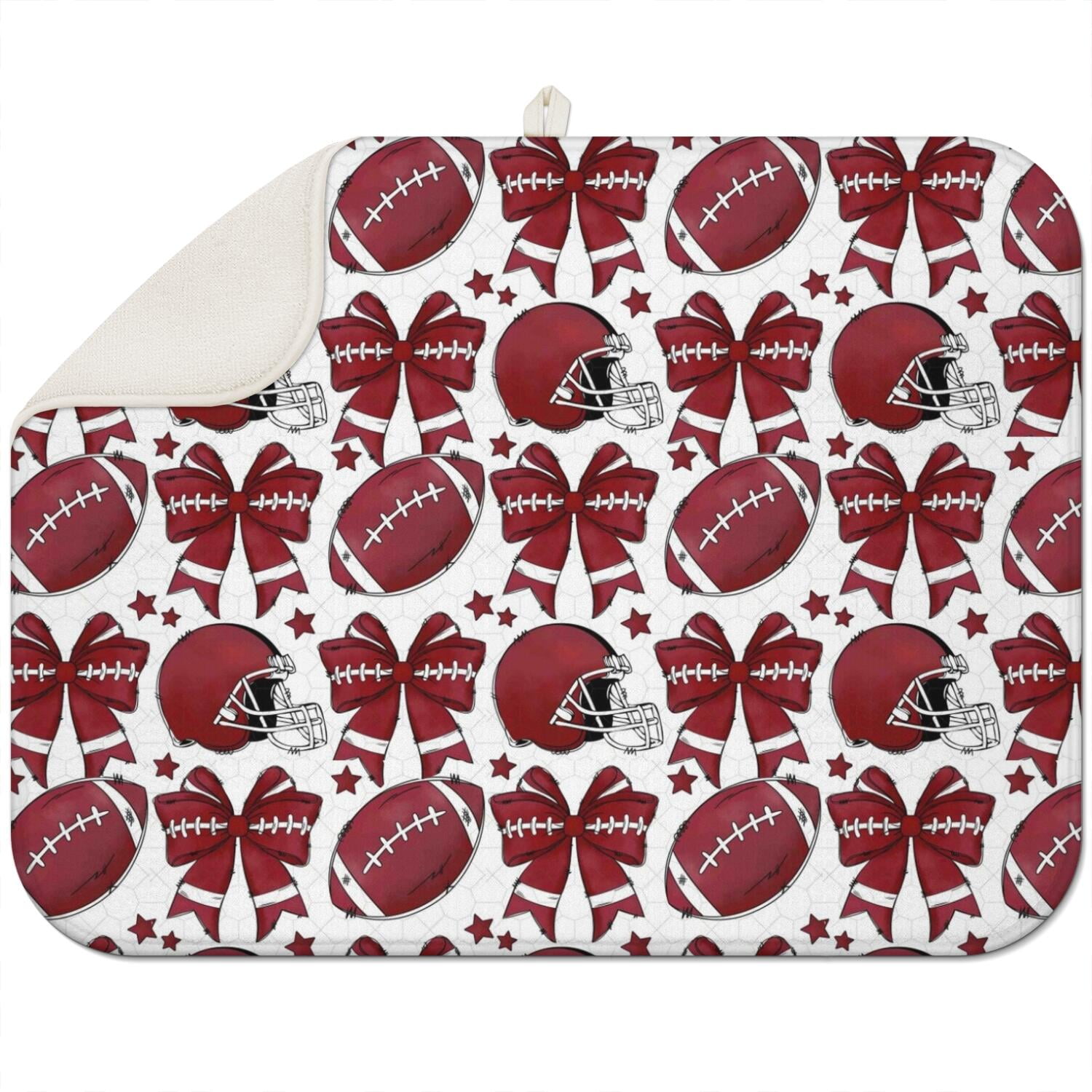 Red Football Helmets with Bows Pattern Dish Drying Mat for Kitchen 1 ...