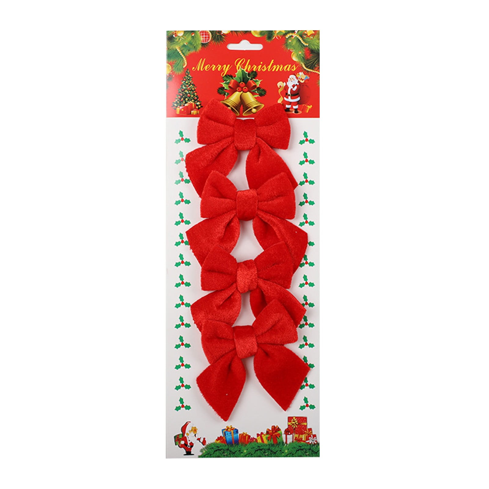 Red Four Pack Velvet Christmas Bow Flocked Holiday Bows For Wreaths ...