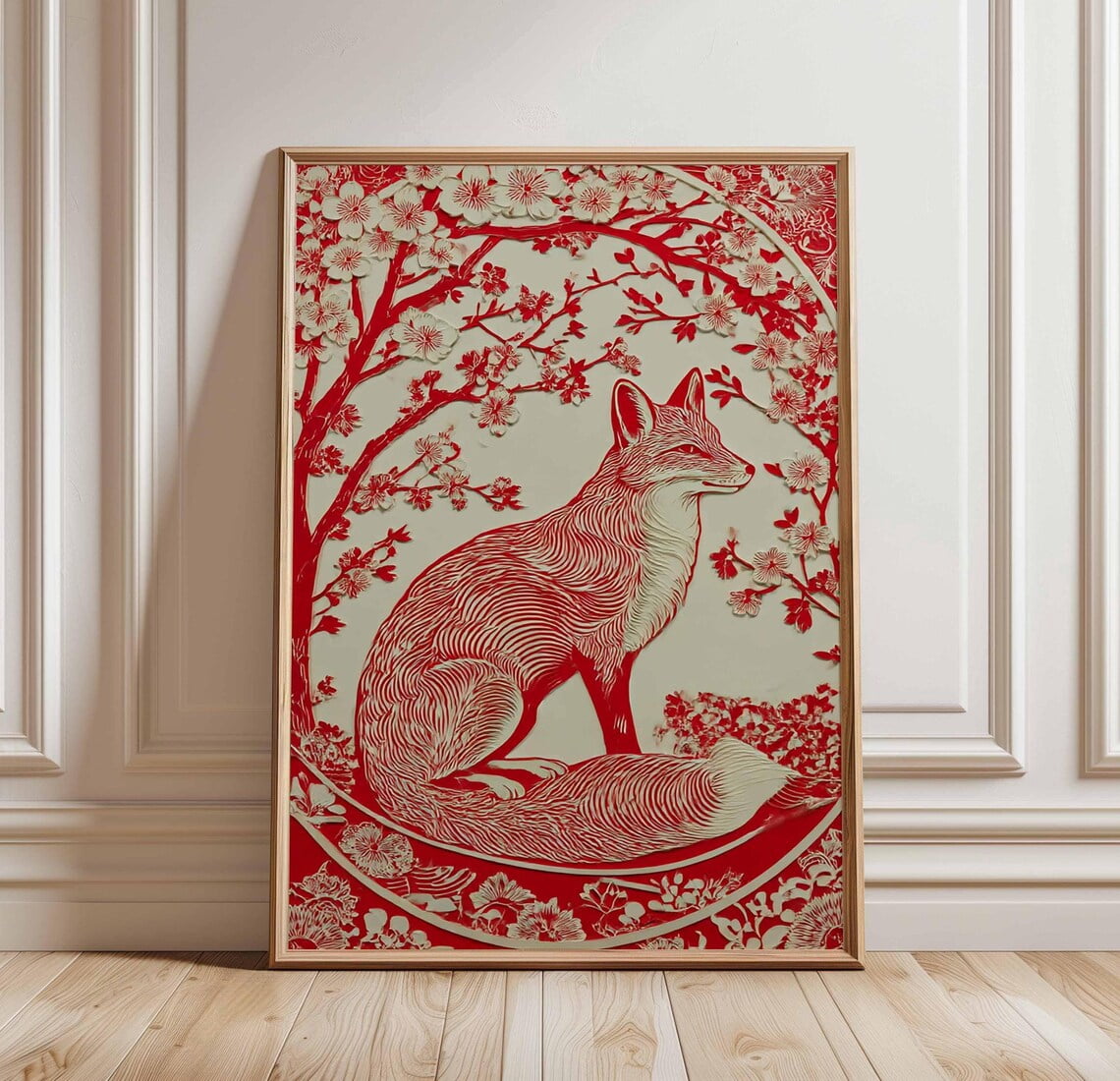 Red Fox Art Cherry Blossom Fox Poster Japanese Woodcut Style Art ...