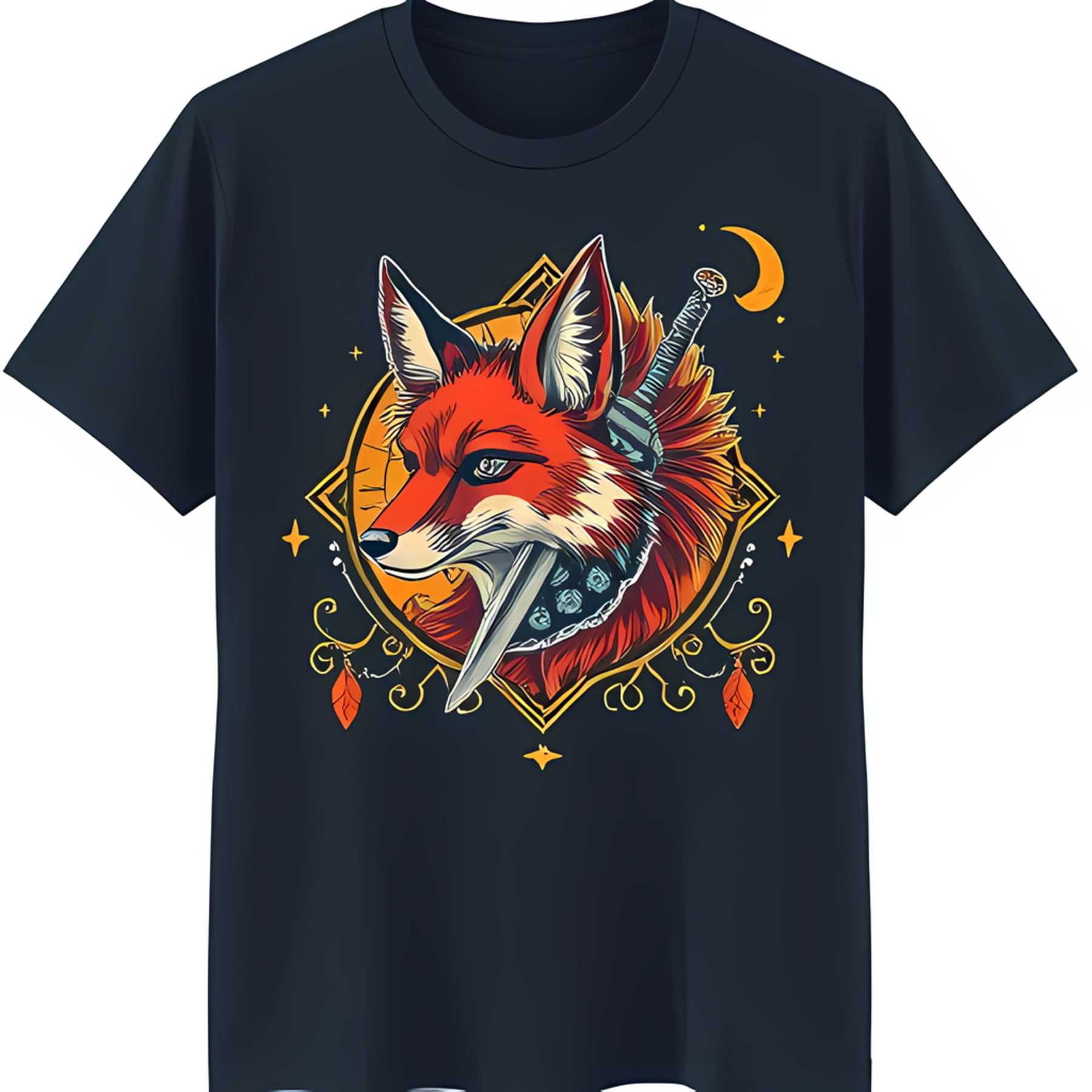 Red Fox Graphic T-Shirt Mystical Design with Golden Circle & Moons ...