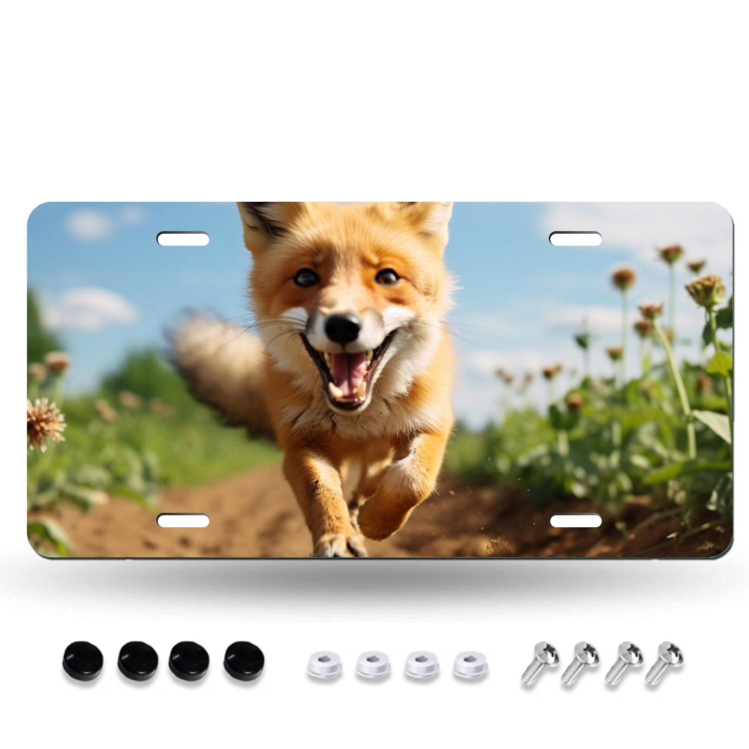 Red Fox Jumping Running in Fresh Green Grass Daytime drawing Plate ...